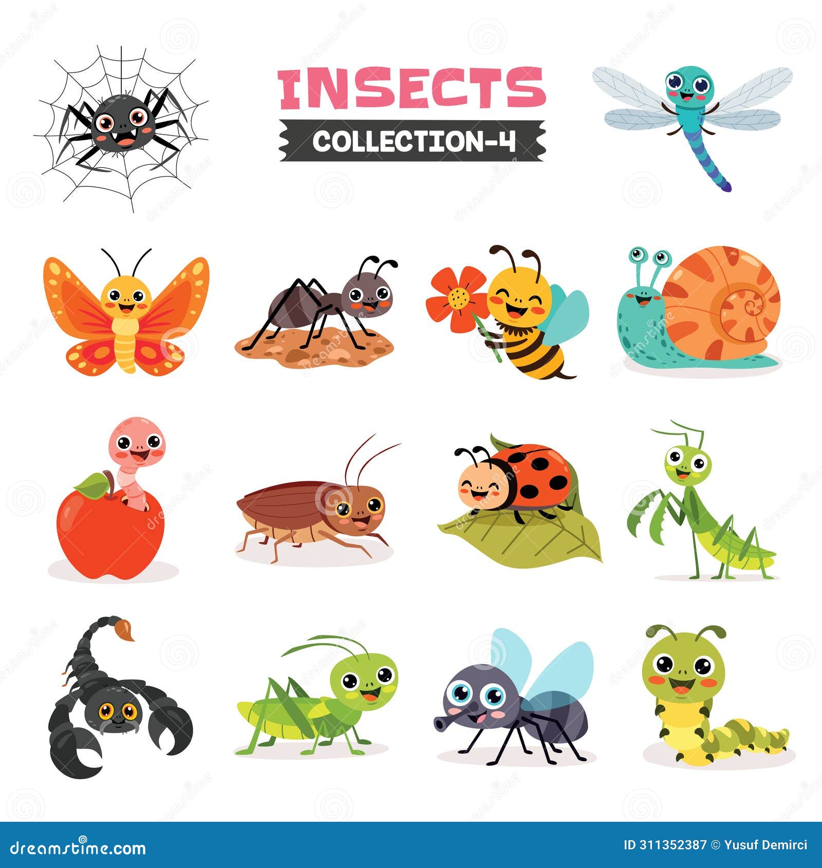Set of Various Cartoon Insects Stock Illustration - Illustration of ...
