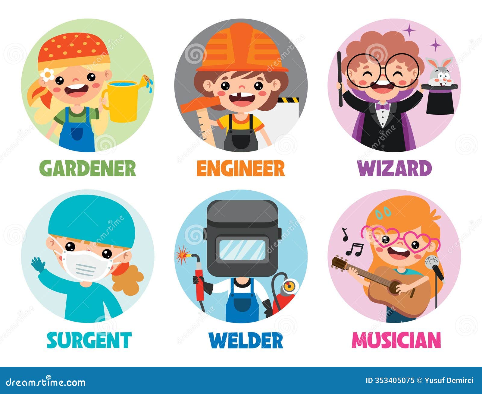 Set of Various Cartoon Professions Stock Illustration - Illustration of ...