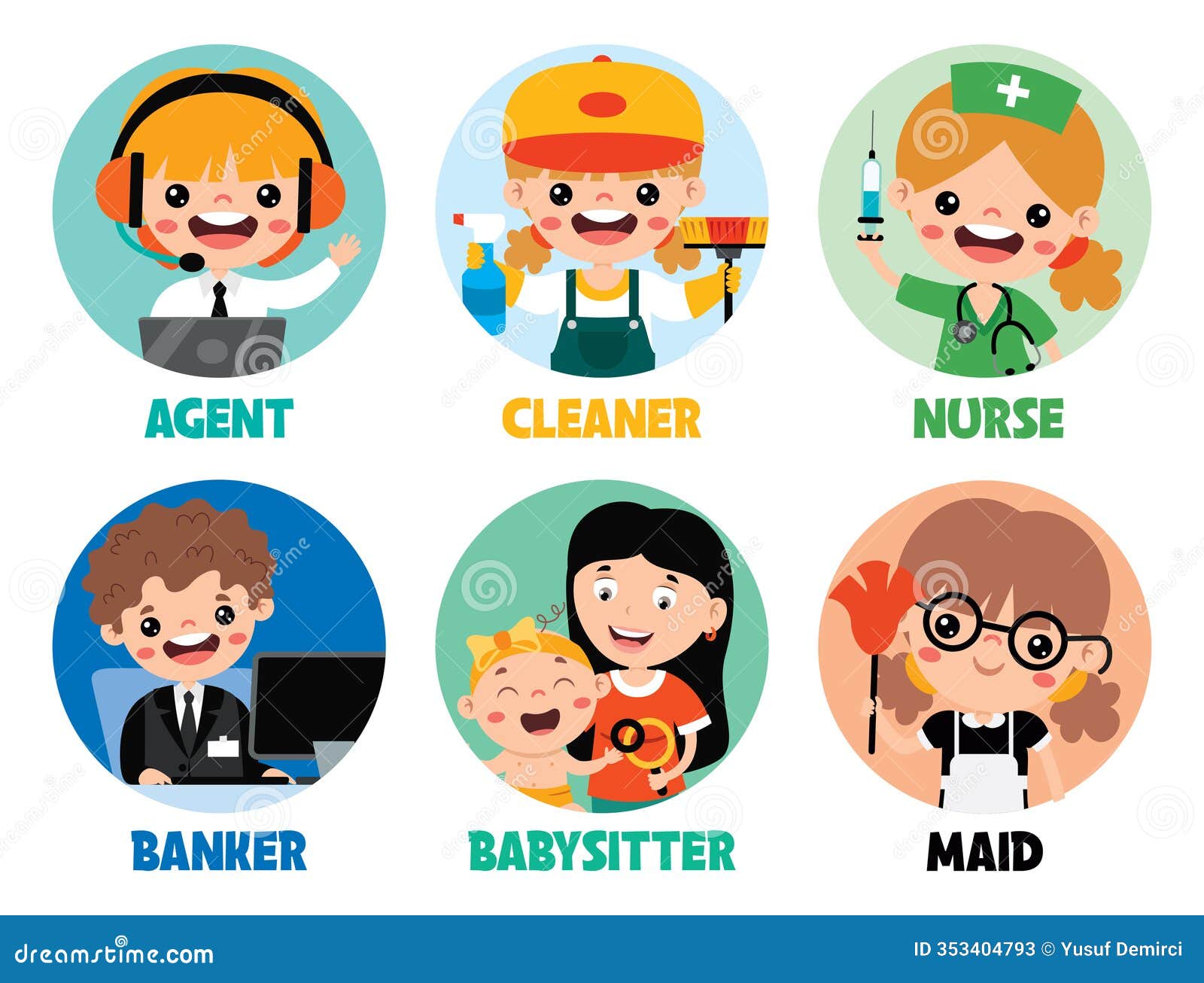 Set of Various Cartoon Professions Stock Illustration - Illustration of ...