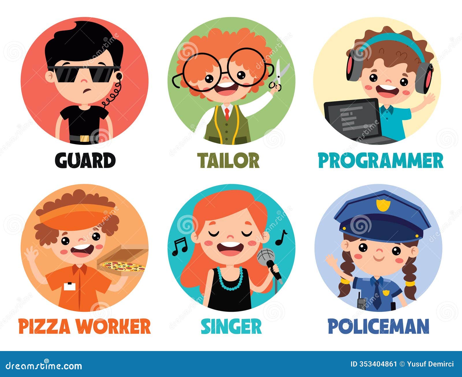 Set of Various Cartoon Professions Stock Illustration - Illustration of ...