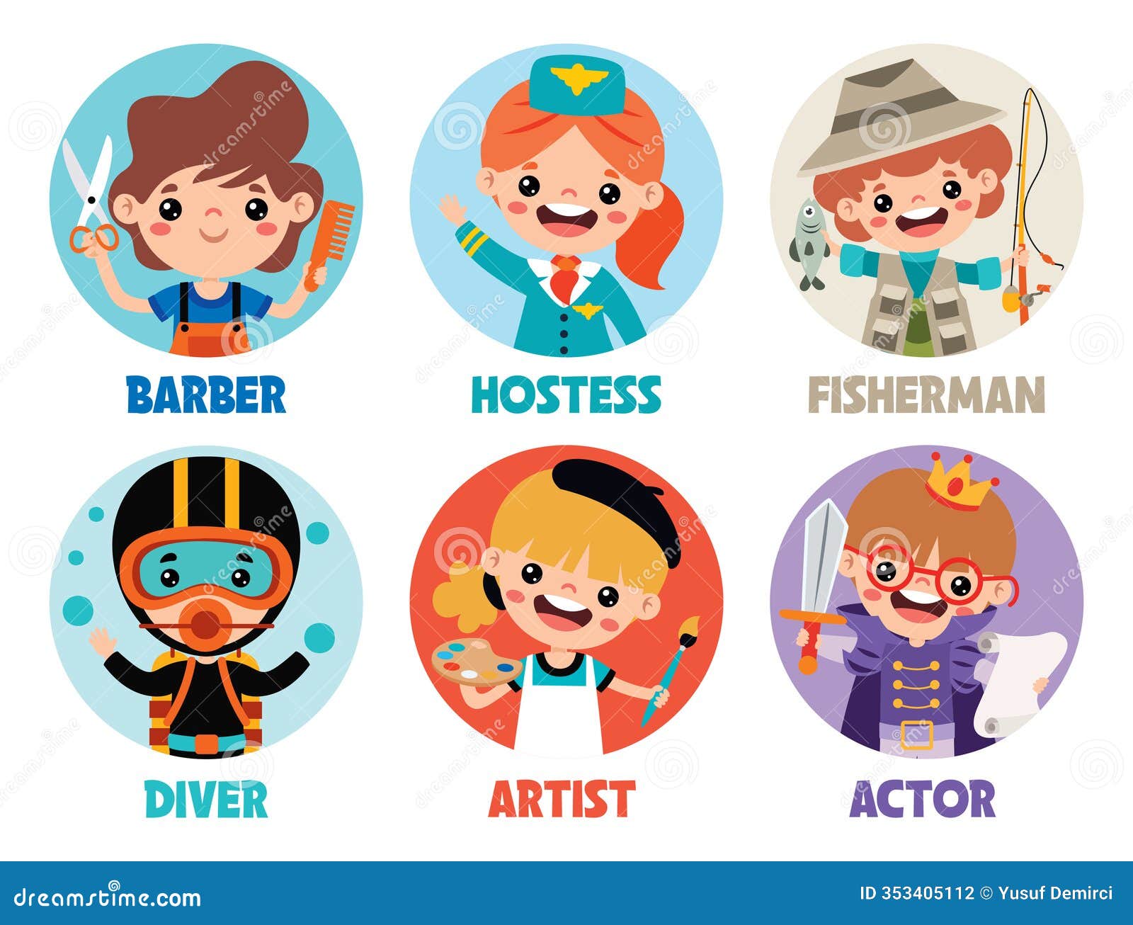 Set of Various Cartoon Professions Stock Illustration - Illustration of ...