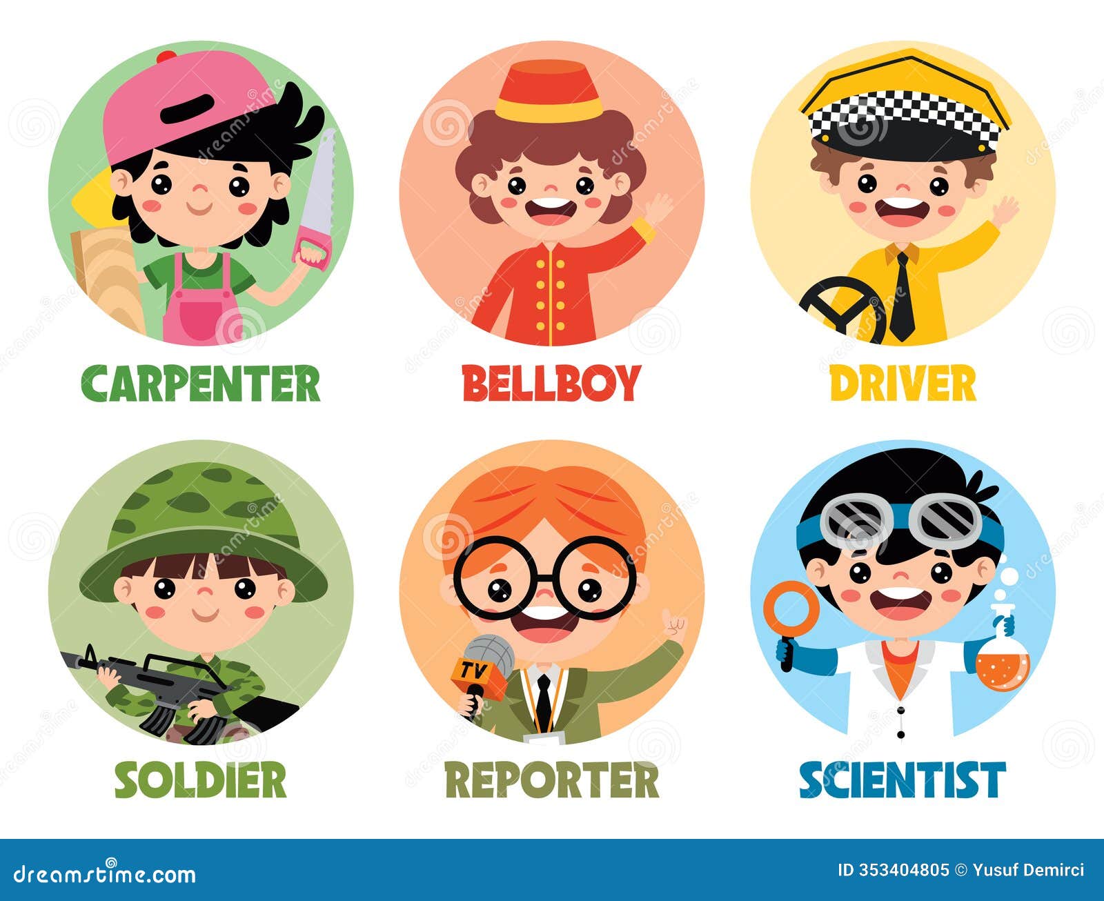 Set of Various Cartoon Professions Stock Illustration - Illustration of ...