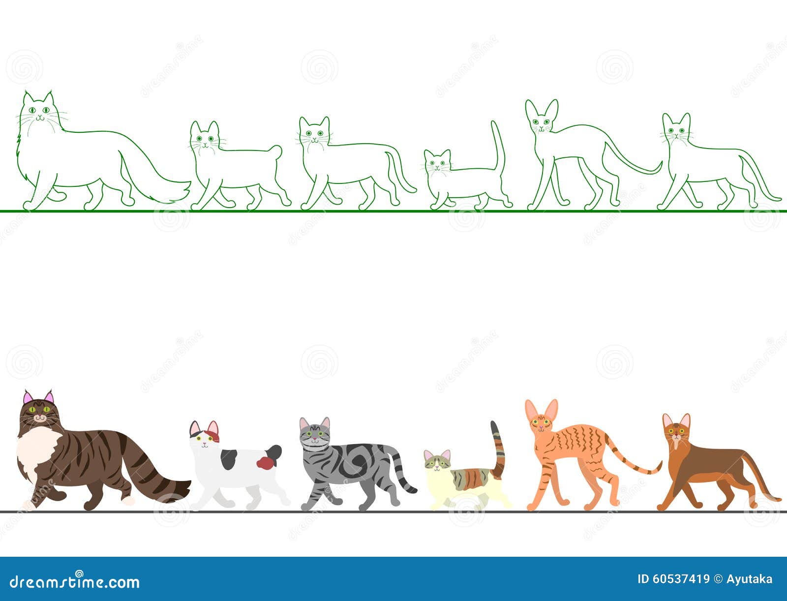 Set of Various Cats Walking in Line Stock Vector - Illustration of cute ...