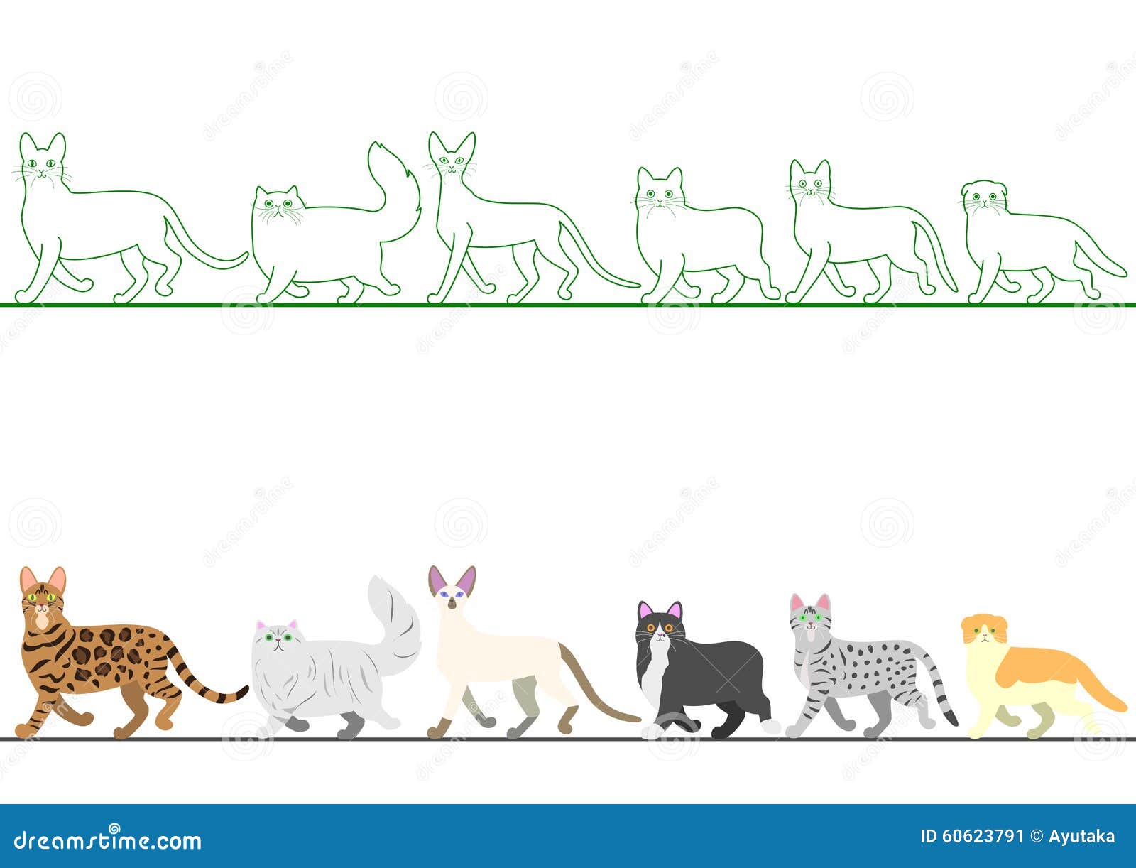 Set of Various Cats Walking in Line Stock Vector - Illustration of ...