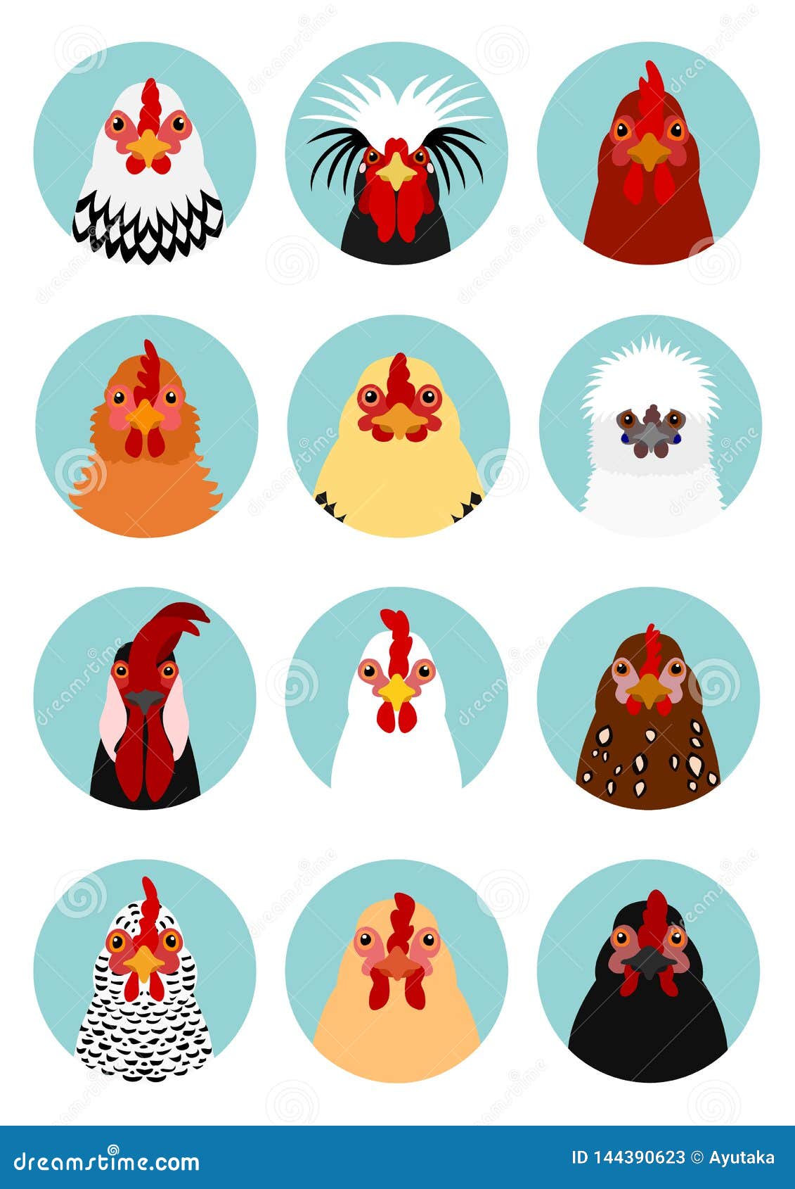 Set of Various Chicken Face Stock Vector - Illustration of chart, farm ...