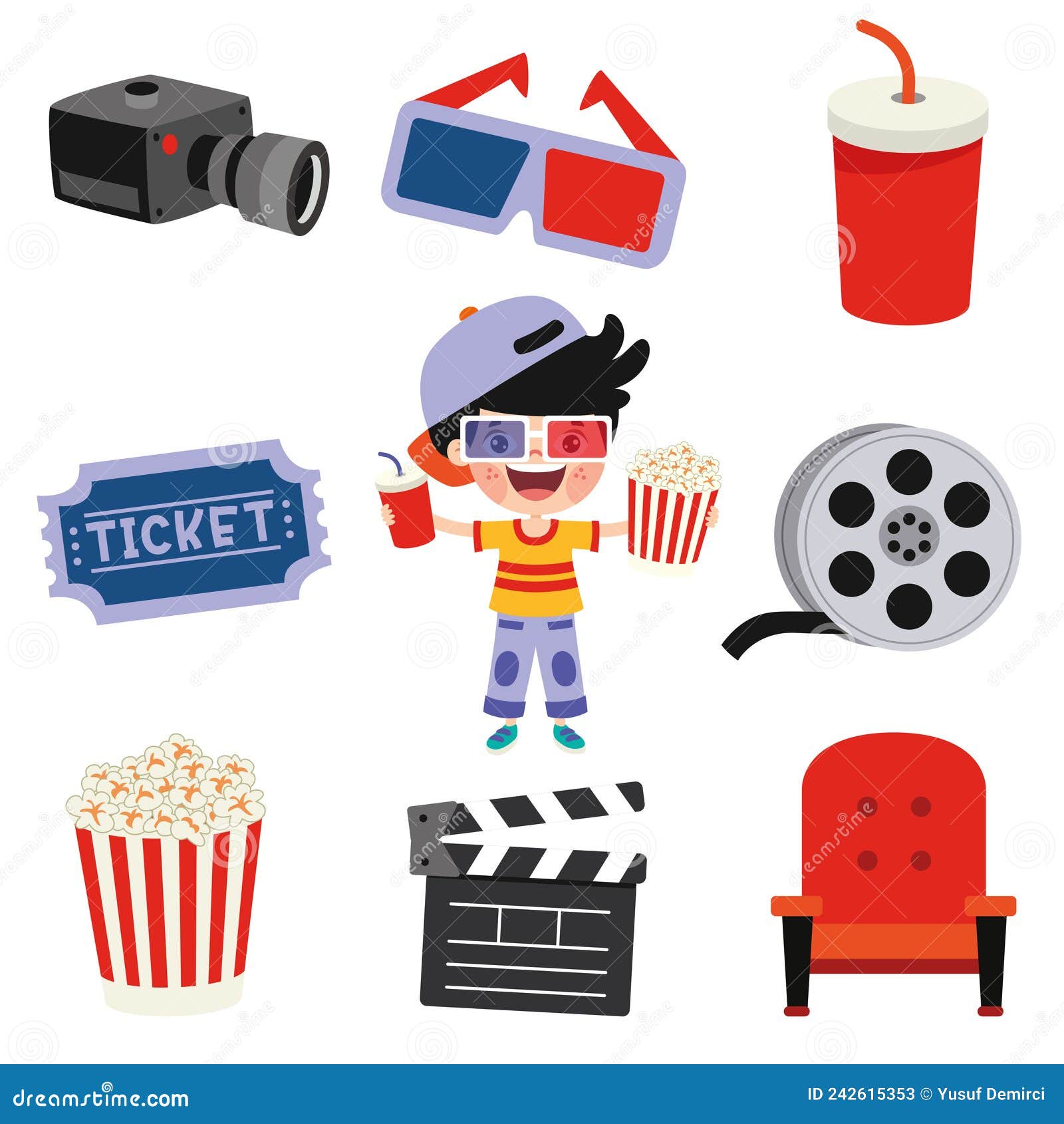 Set of Various Cinema Elements Stock Vector - Illustration of digital ...