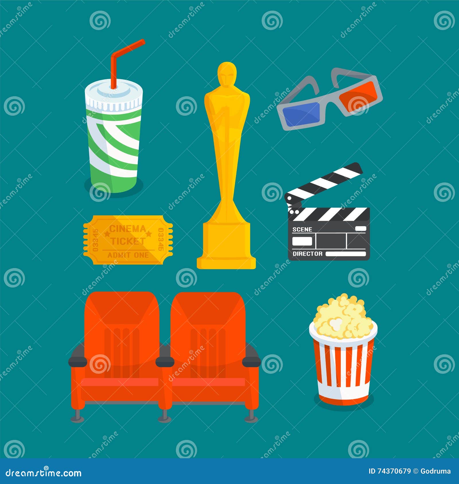 Set of Various Cinema Entertainment Things Editorial Stock Image ...