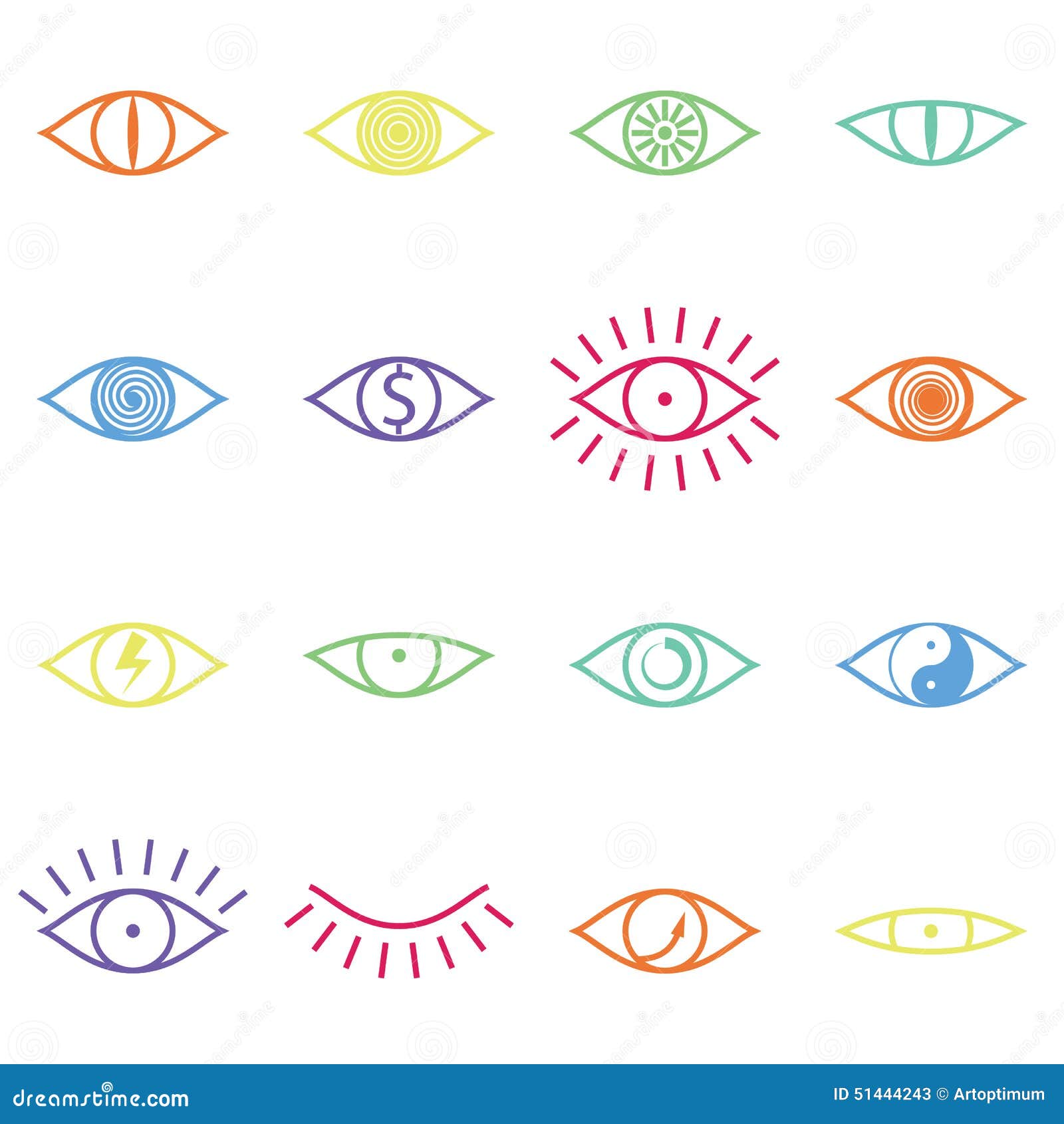 Set of Various Color Eye Icons on White Background Stock Vector ...
