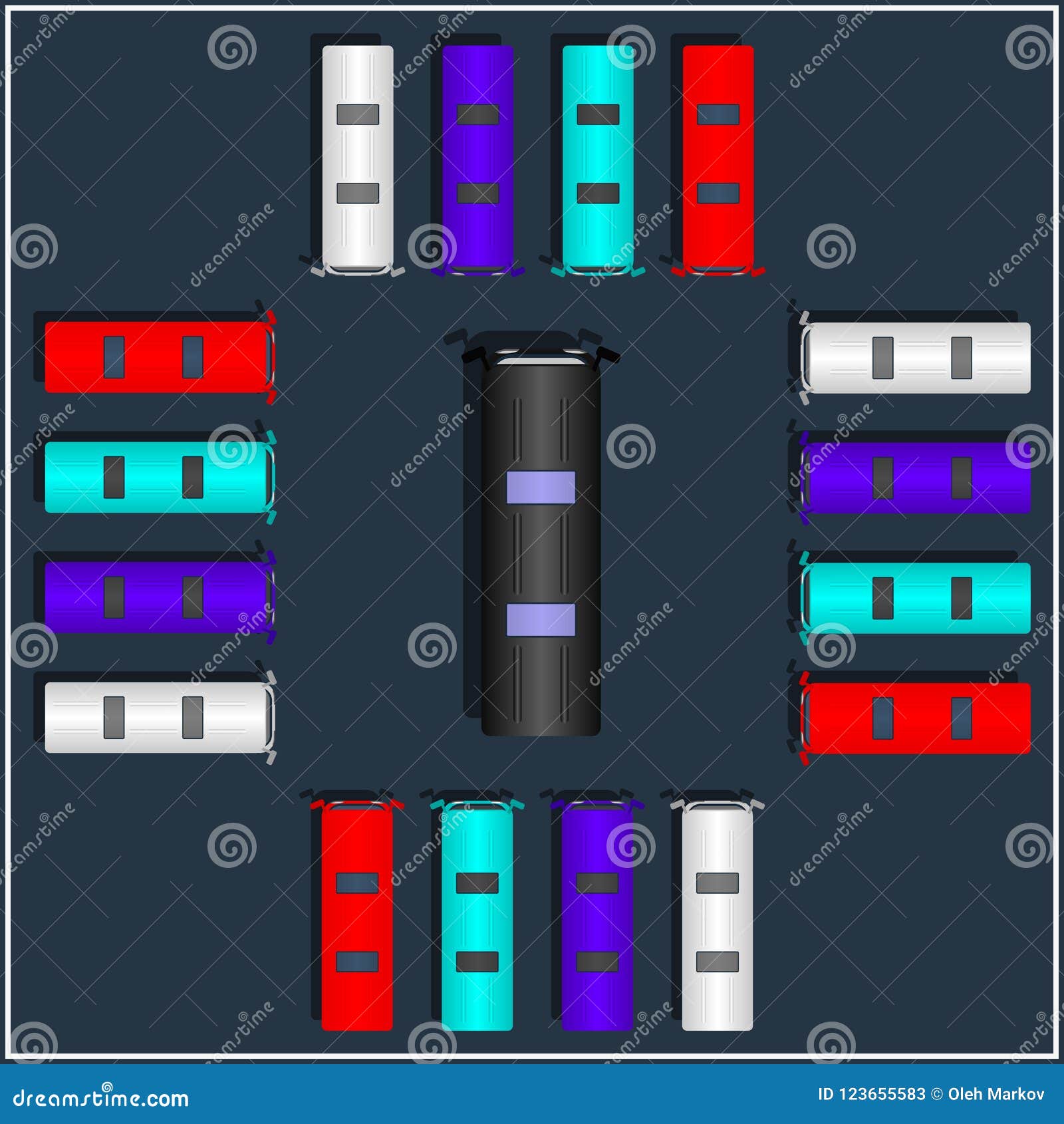 Set Of Various Top View Vector Buses. Isolated Transport Icon. Royalty ...
