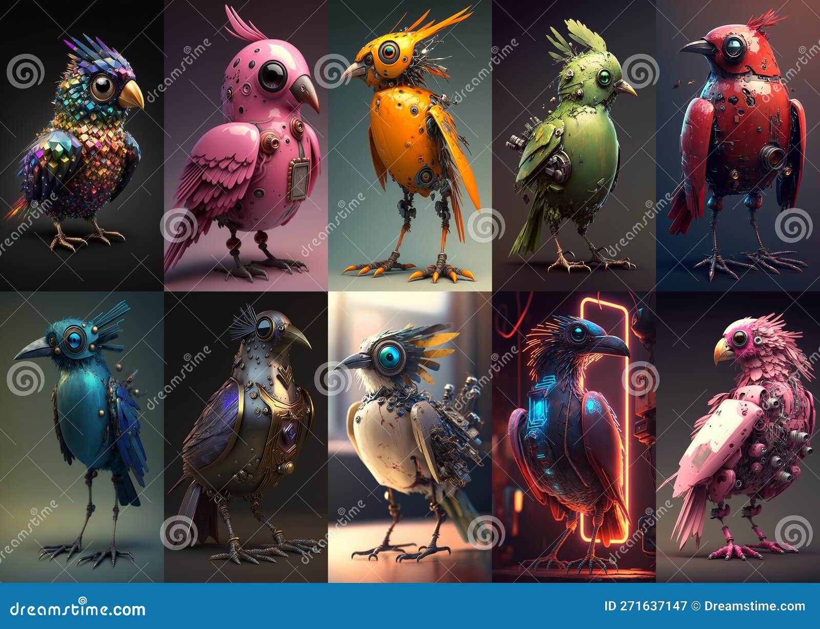 Set of Various Colorful Funny Bird Robots Stock Illustration ...
