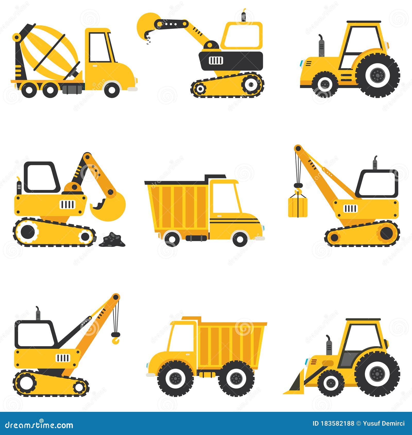 Set of Various Construction Machines Stock Vector - Illustration of ...