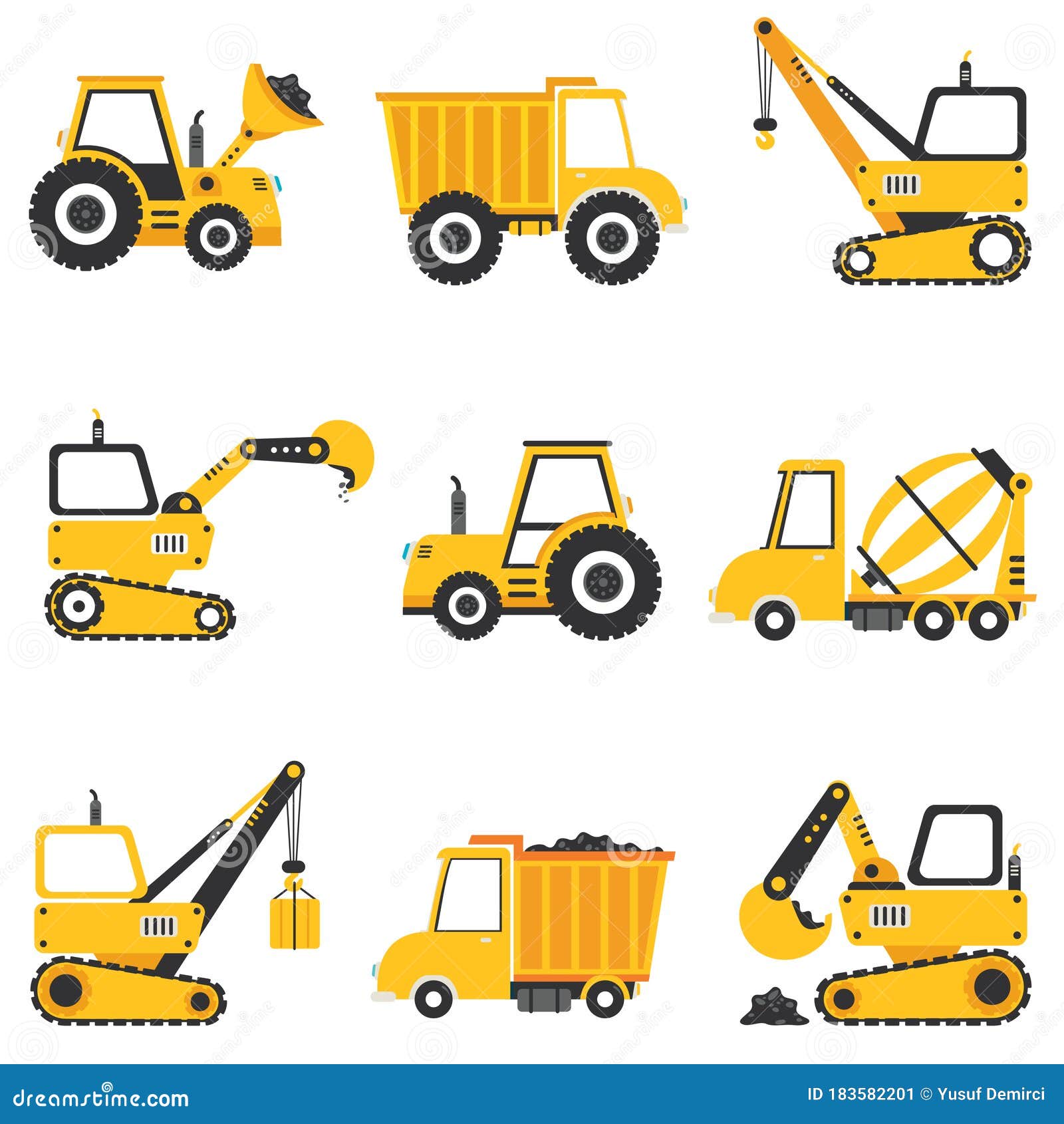 Set of Various Construction Machines Stock Vector - Illustration of ...