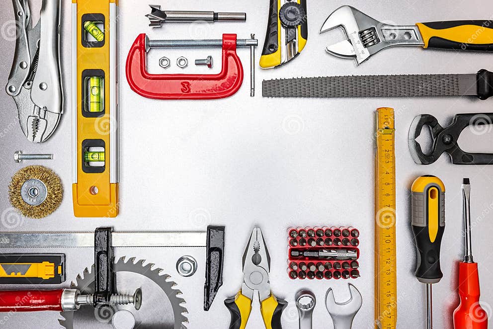 Set of Various Construction Tools or Hand Tools for Home Repair. Frame ...