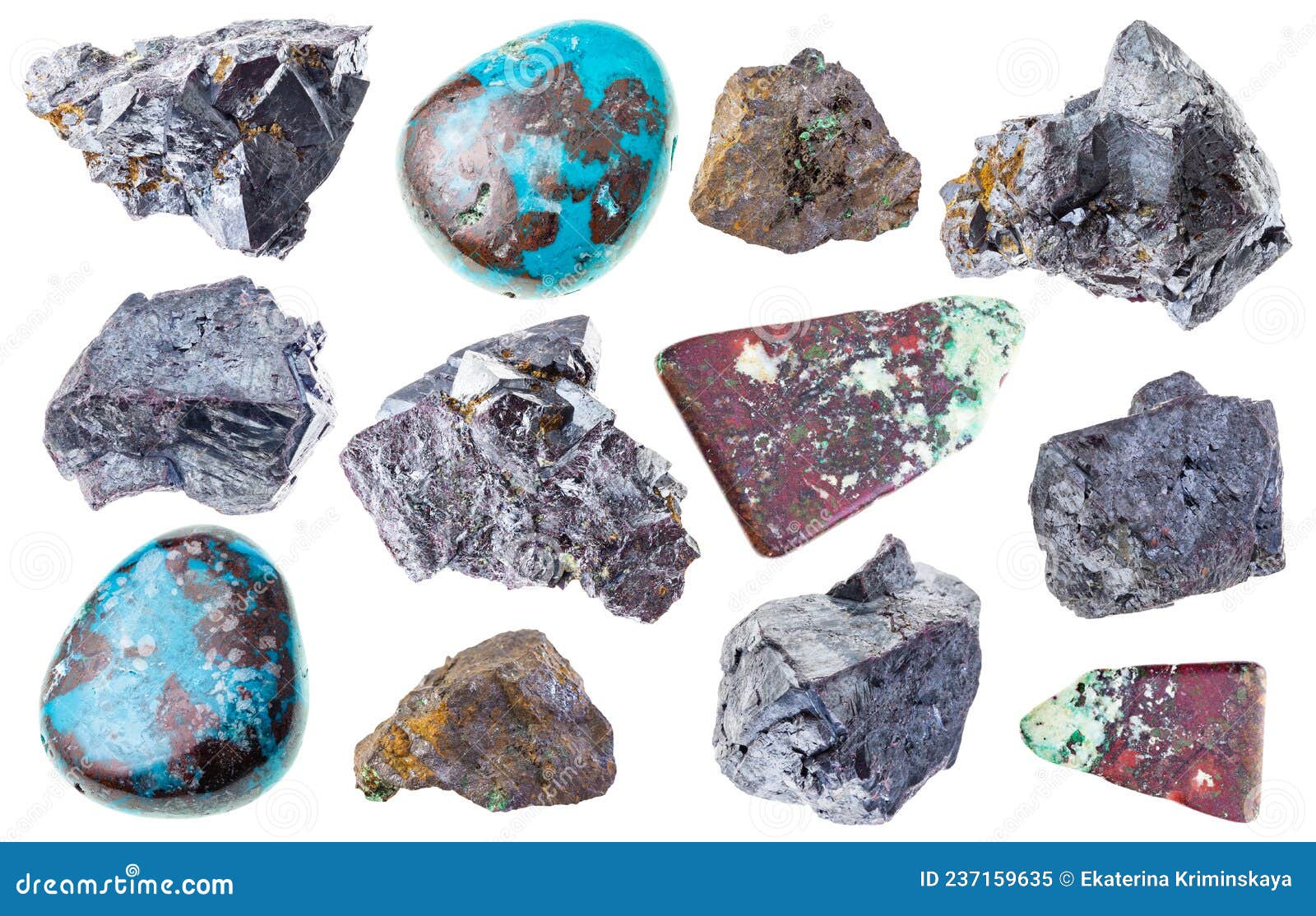 Set of Various Cuprite Stones Cutout on White Stock Image - Image of ...