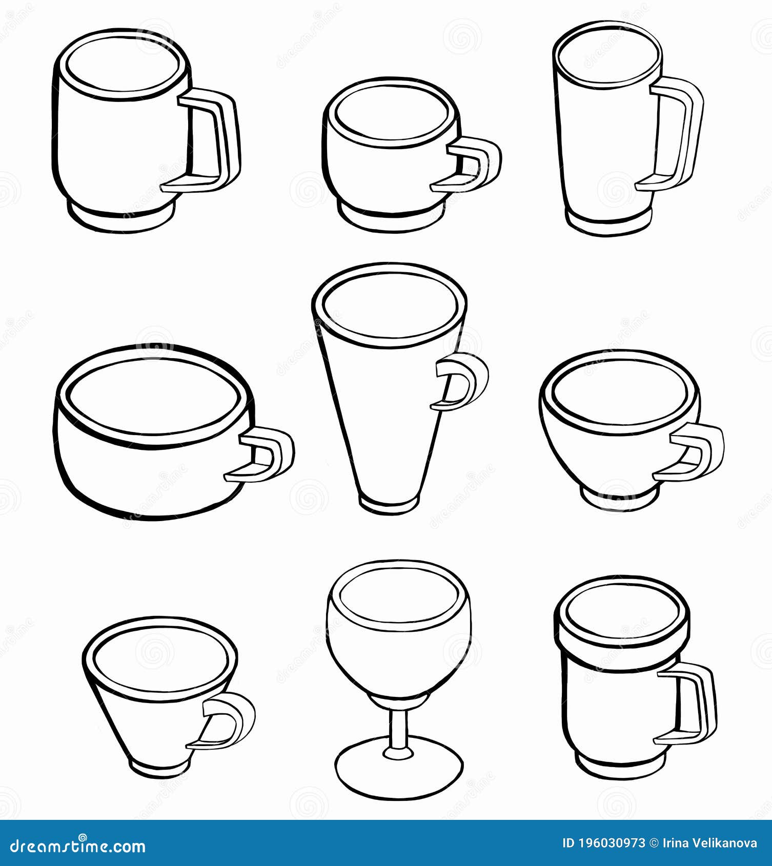 Set of Various Cups with Tea or Coffee. Side View Stock Illustration ...