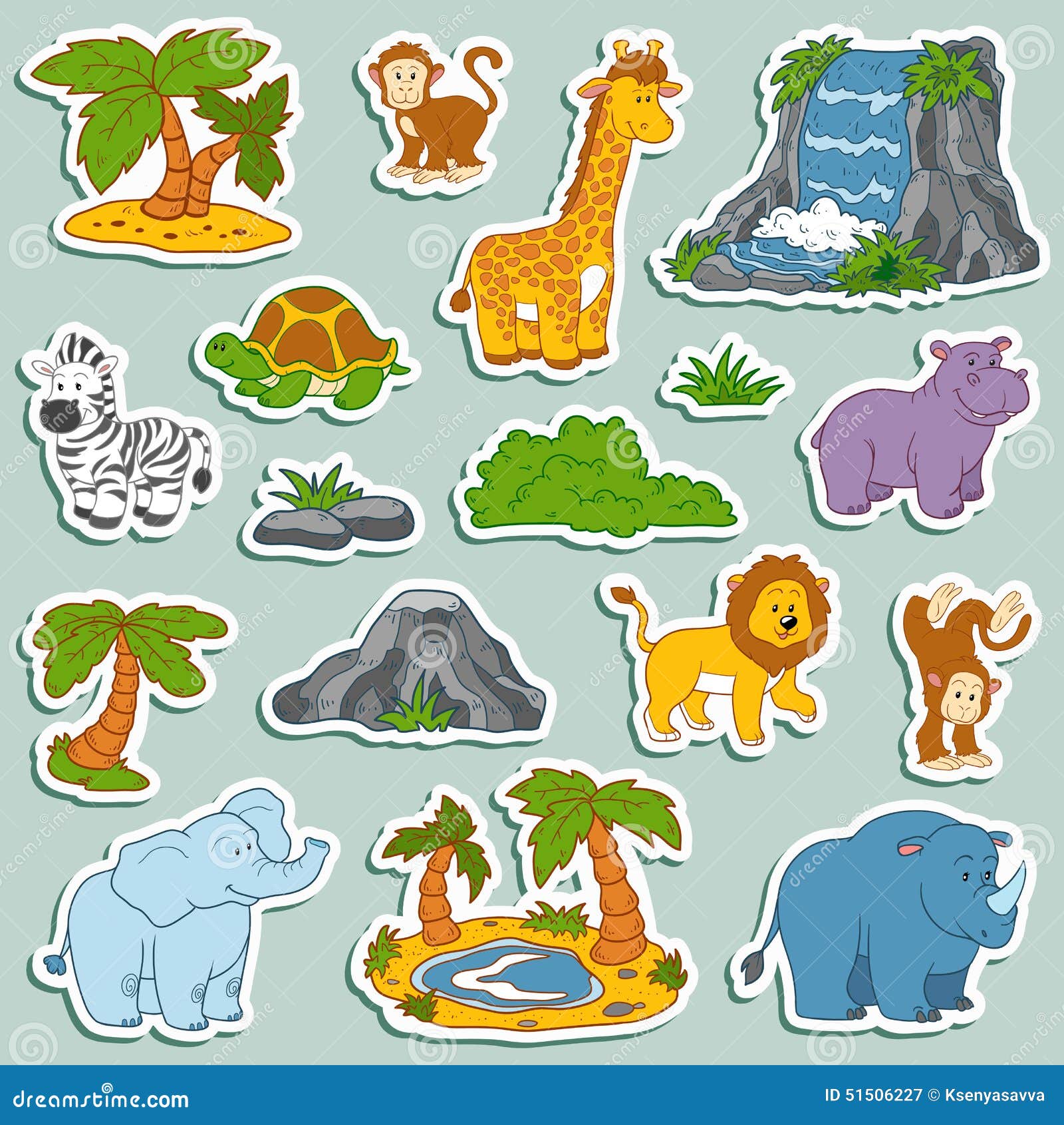 Set of Various Cute Animals, Vector Stickers of Safari Animals Stock ...