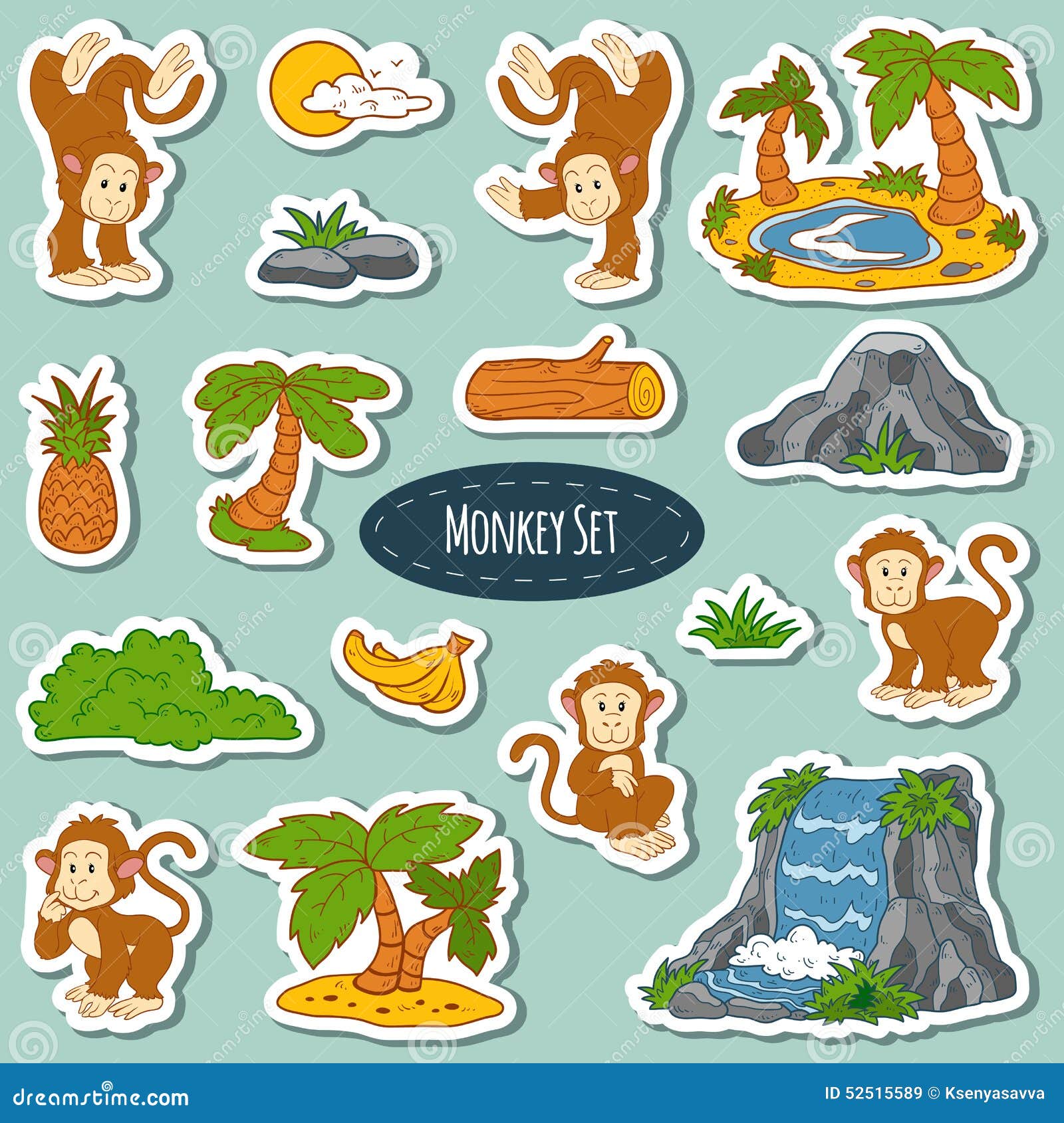 Set of Various Cute Monkey, Vector Stickers of Animals Stock Vector ...