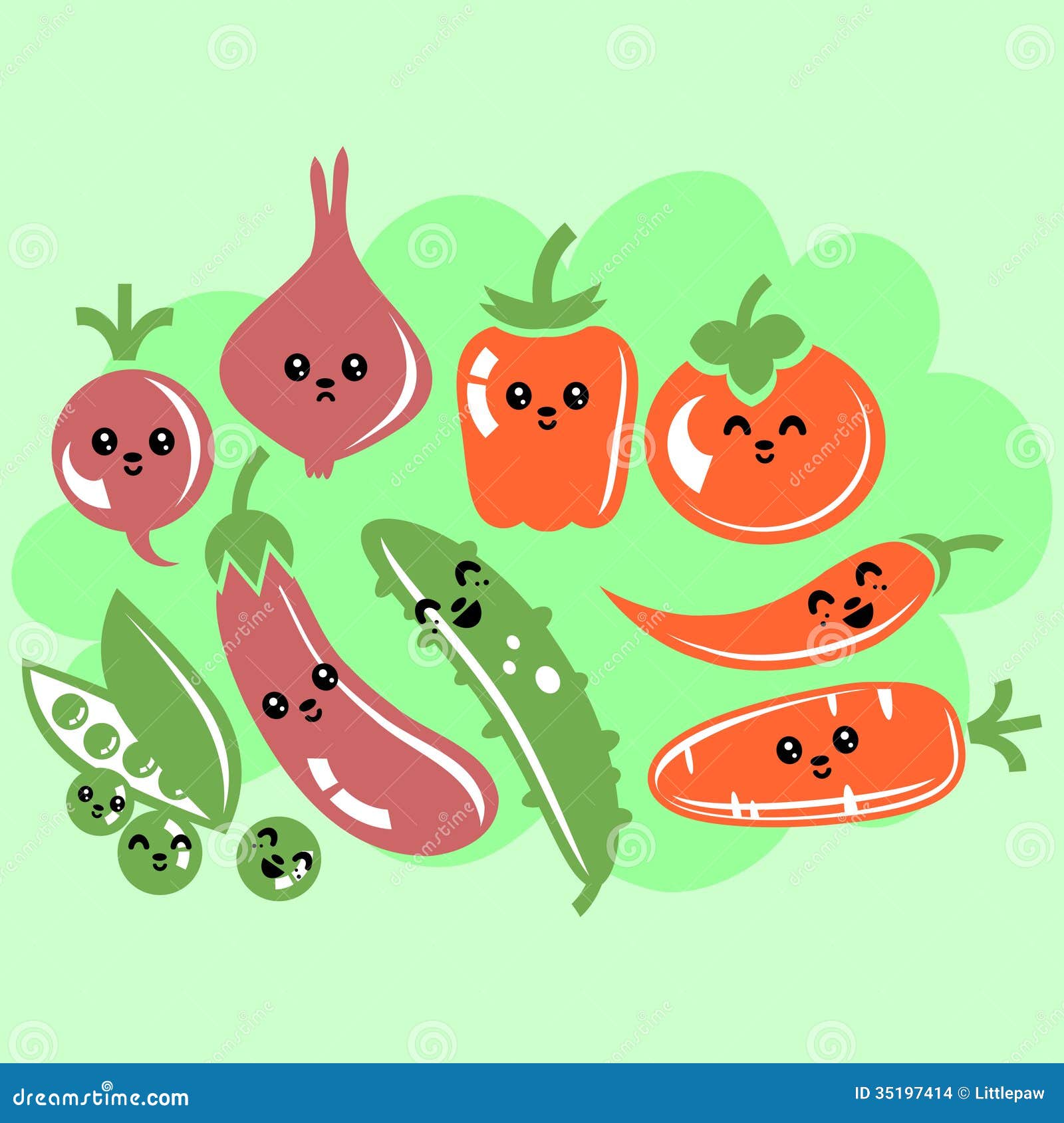 Set Of Various Cute Vegetables With Faces Stock Vector - Illustration ...