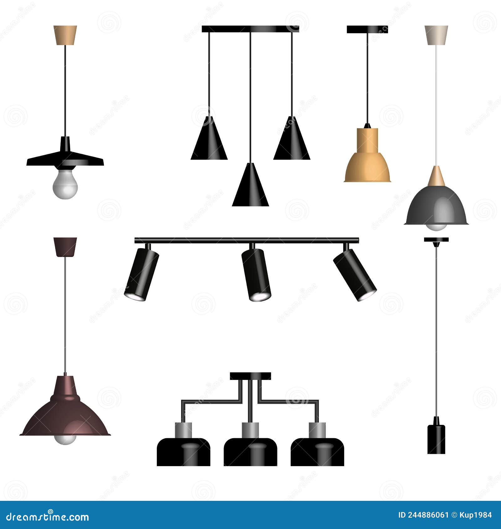Set of Various 3D Lamps and Fixtures. Front View, Vector Illustration ...