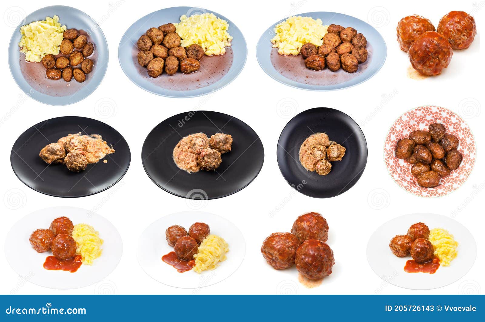 Set of Various Dishes with Meatballs Isolated Stock Image - Image of ...