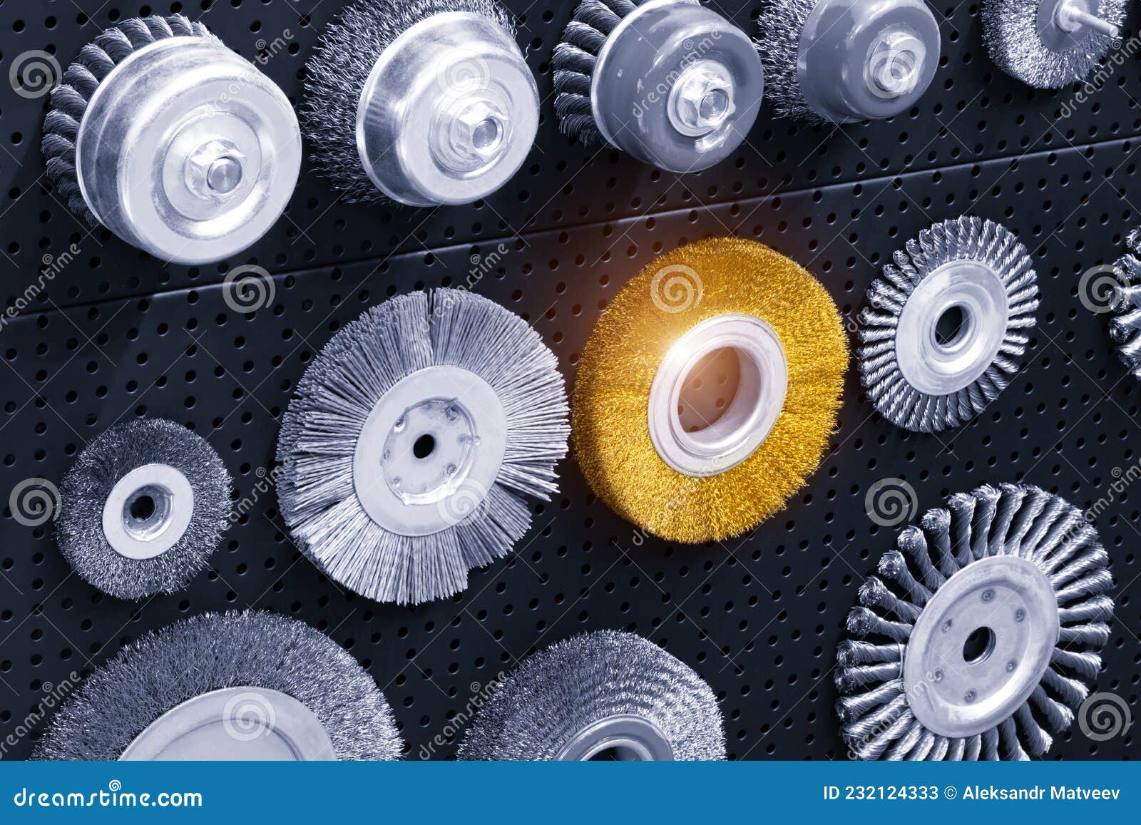 Set of Various Disk Brushes. Round Brushes with Metal Pile or Bristles ...