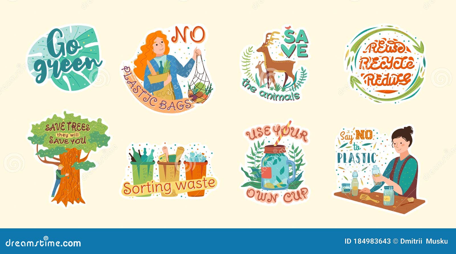 Set of Various Ecological Stickers. Vector Illustration Stock ...