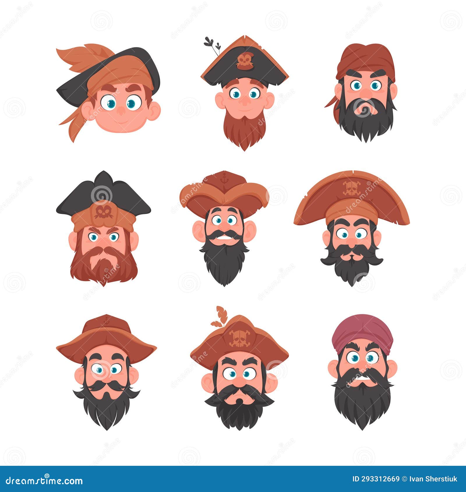 Set of Various Faces of Pirates and Robbers. Cartoon Style Stock Vector ...