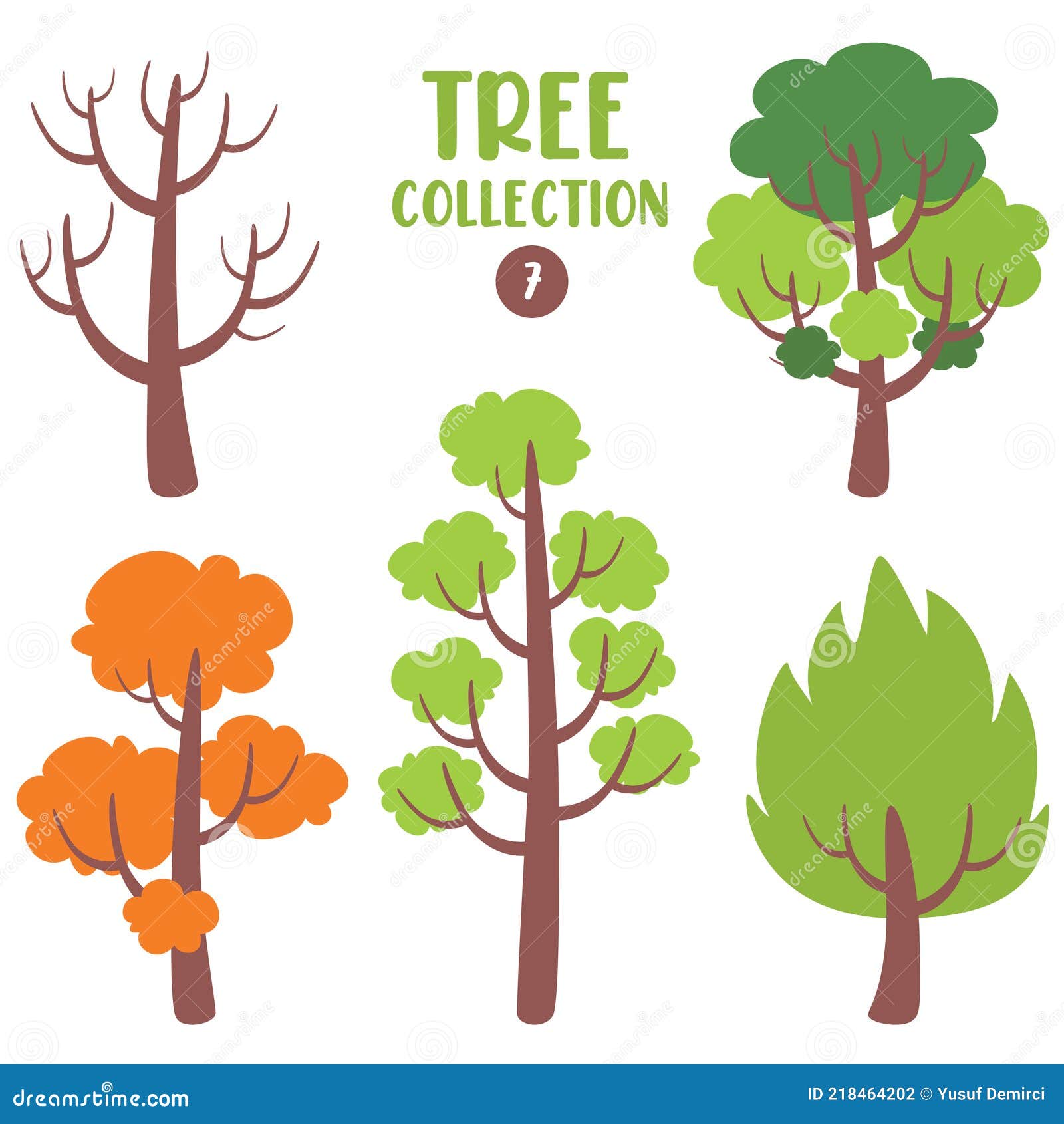 Set of Various Flat Trees stock vector. Illustration of bark - 218464202