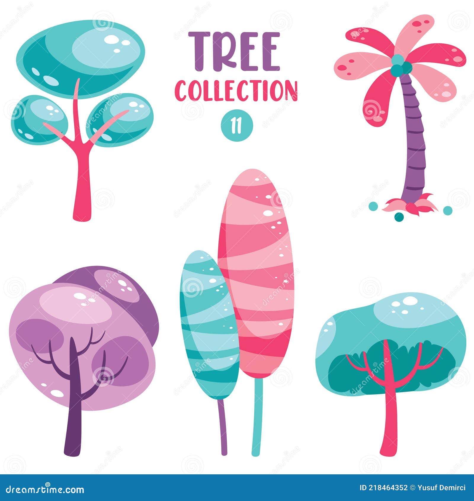 Set of Various Flat Trees stock vector. Illustration of design - 218464352