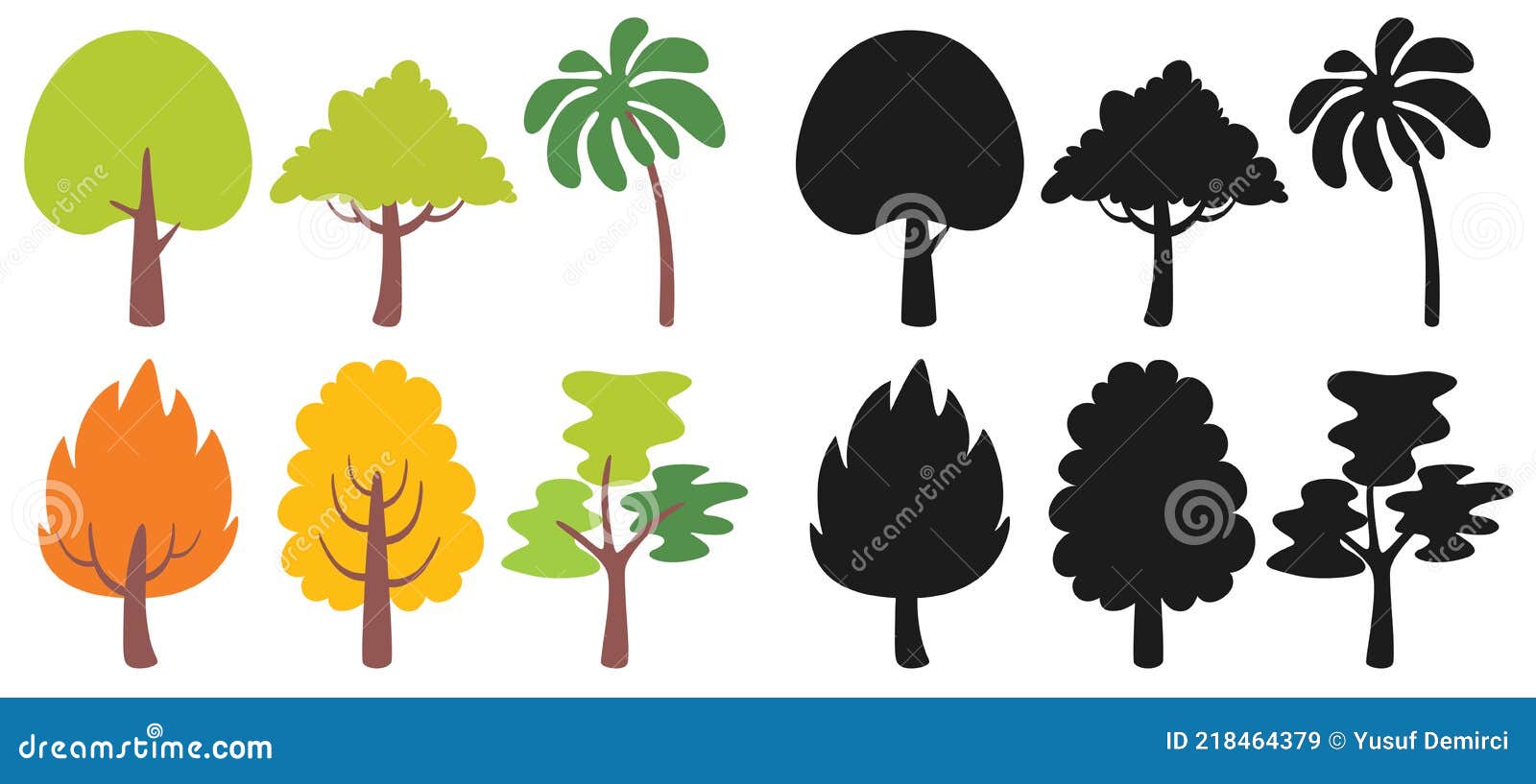 Set of Various Flat Trees stock vector. Illustration of lawn - 218464379