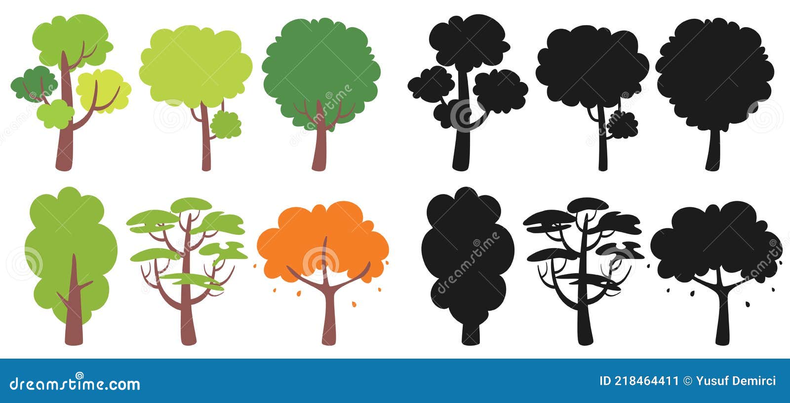 Set of Various Flat Trees stock vector. Illustration of nature - 218464411