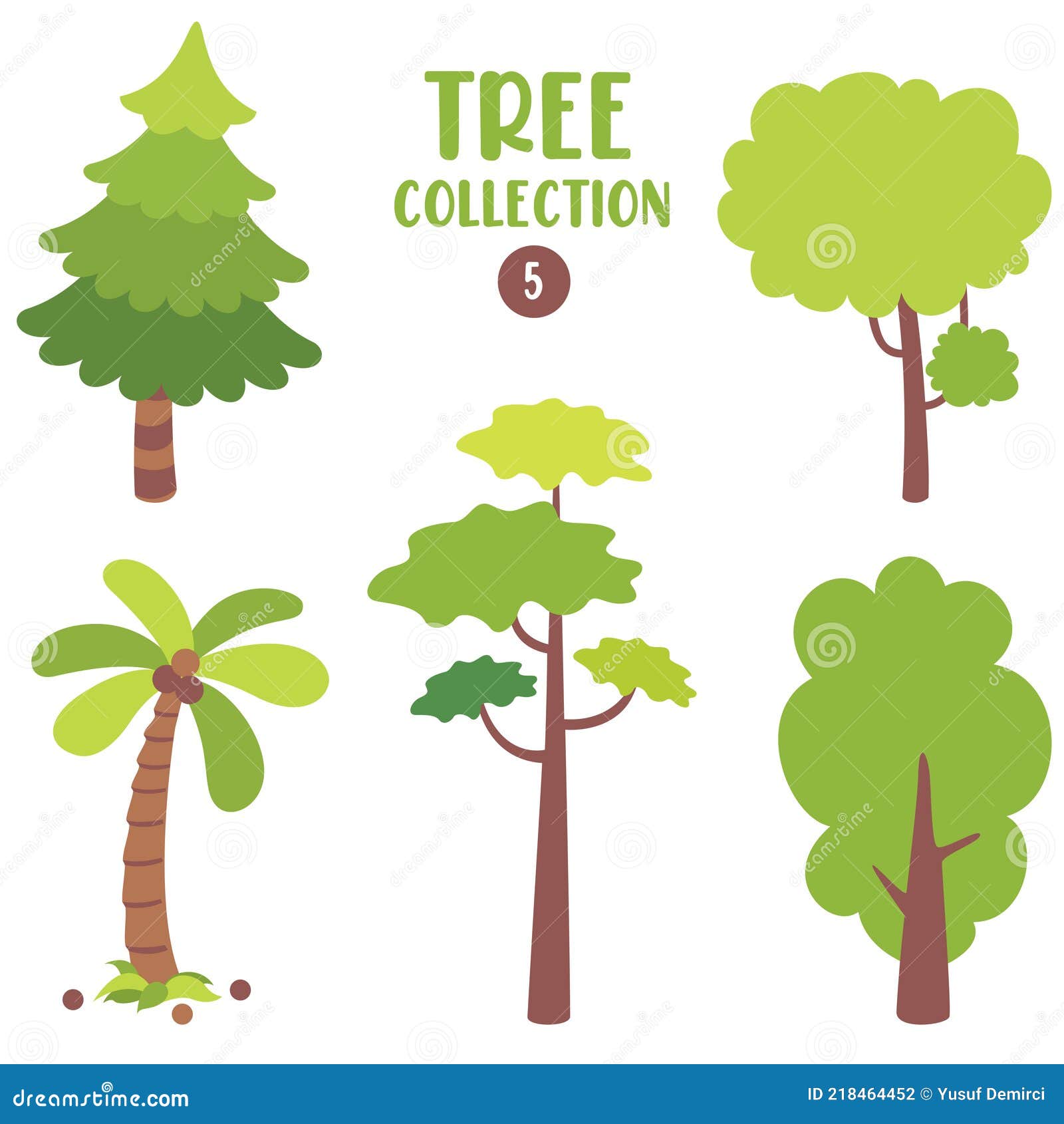 Set of Various Flat Trees stock vector. Illustration of drawing - 218464452