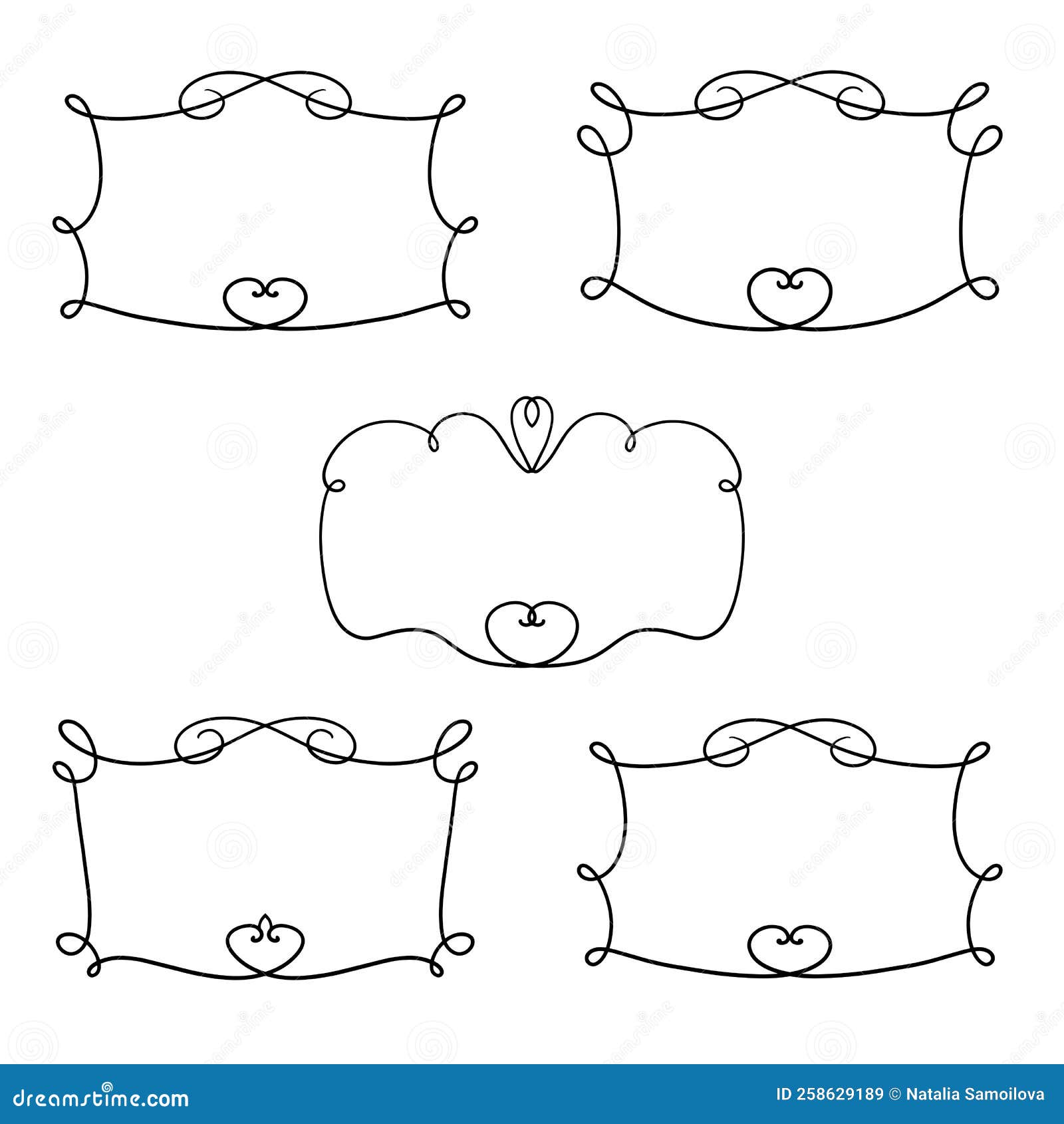 A Set of Various Frames with Curlicues and a Heart, Hand-drawn, Copy ...