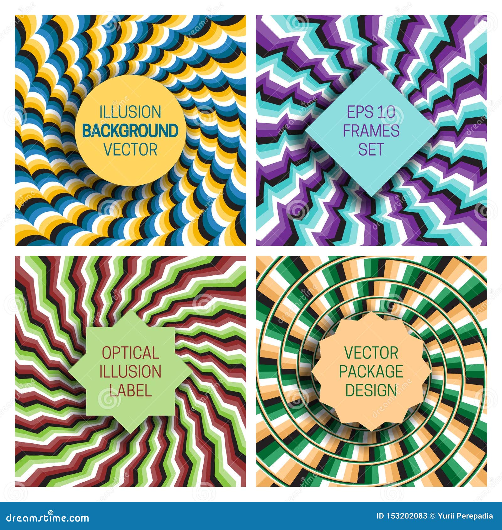 Set Of Various Frames On Optical Illusion Backgrounds. Trendy Labels ...