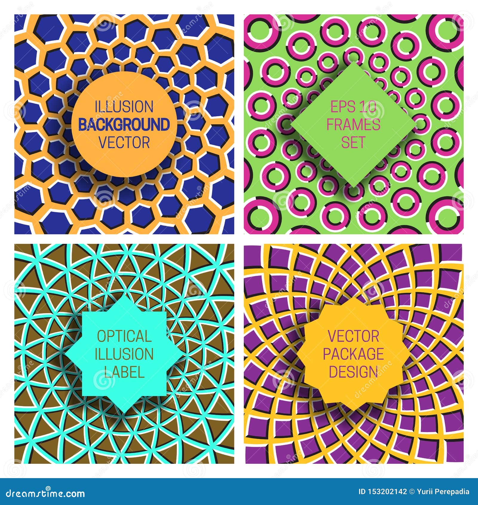 Set Of Various Frames On Optical Illusion Backgrounds. Original Labels ...