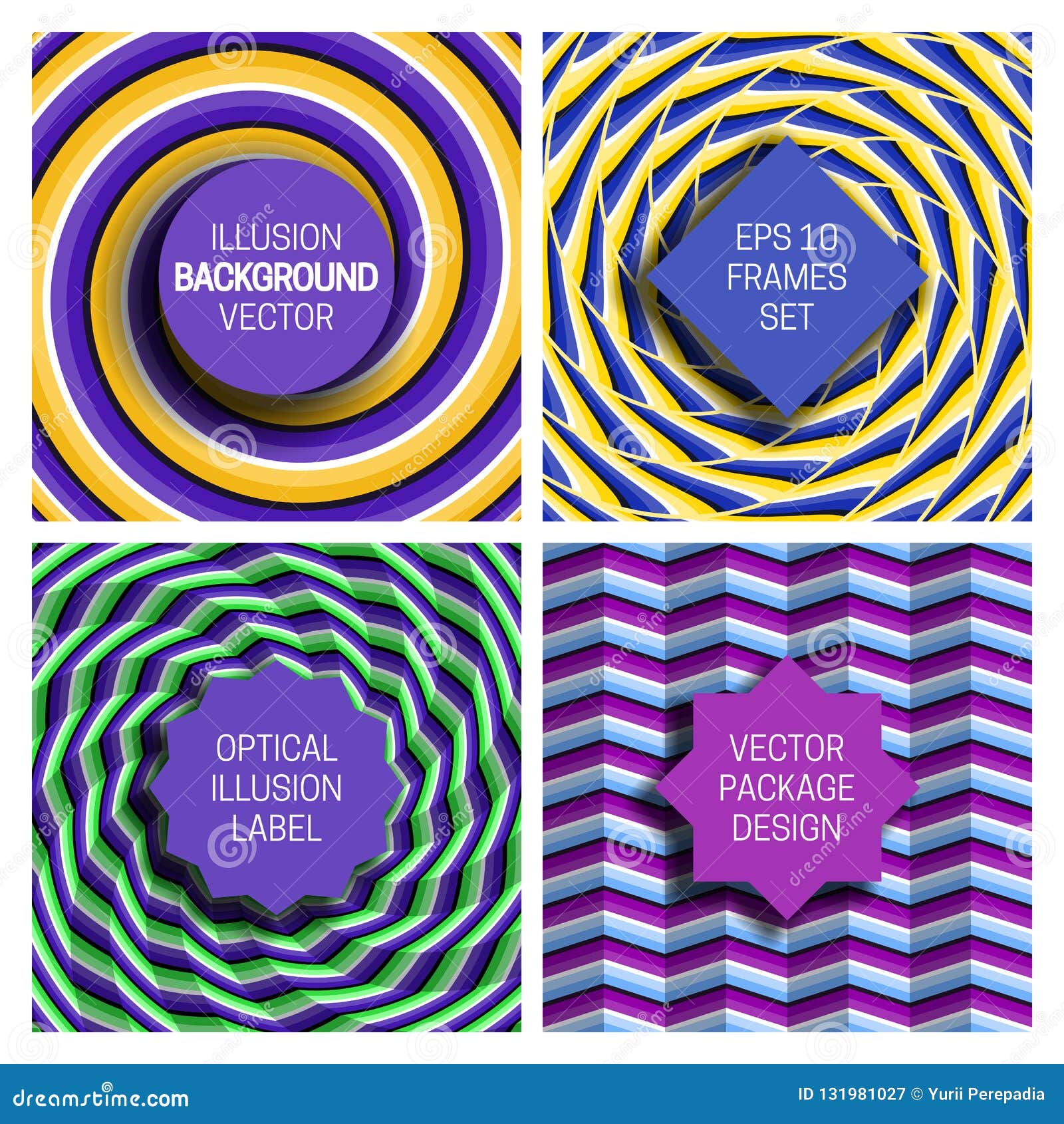 Set Of Various Frames On Optical Illusion Backgrounds. Trendy Labels ...