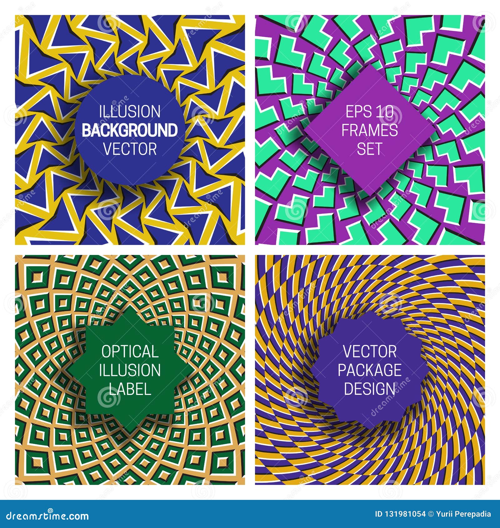 Set Of Various Frames On Optical Illusion Backgrounds. Trendy Labels ...