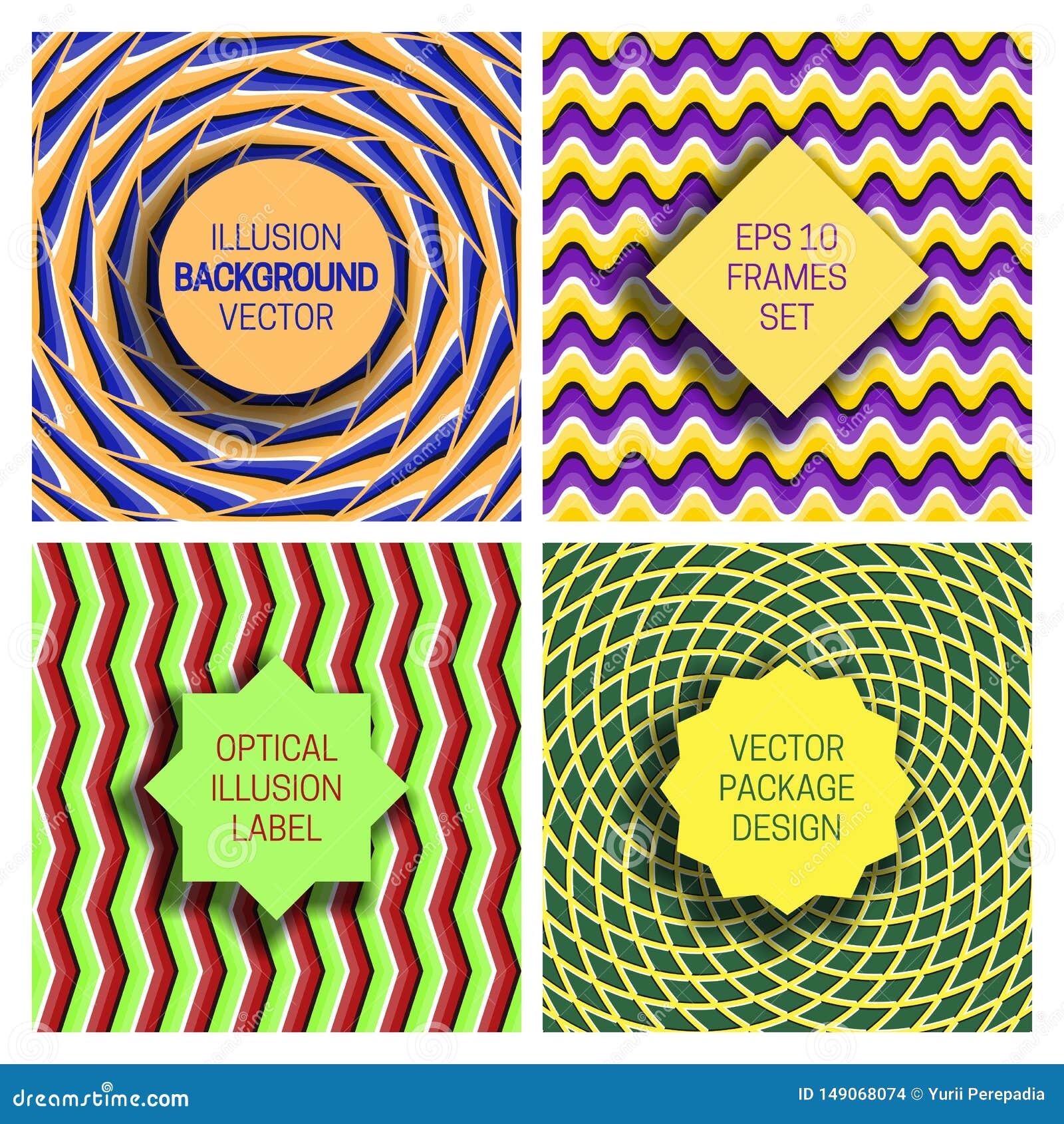 Set of Various Frames on Optical Illusion Backgrounds. Trendy Labels ...