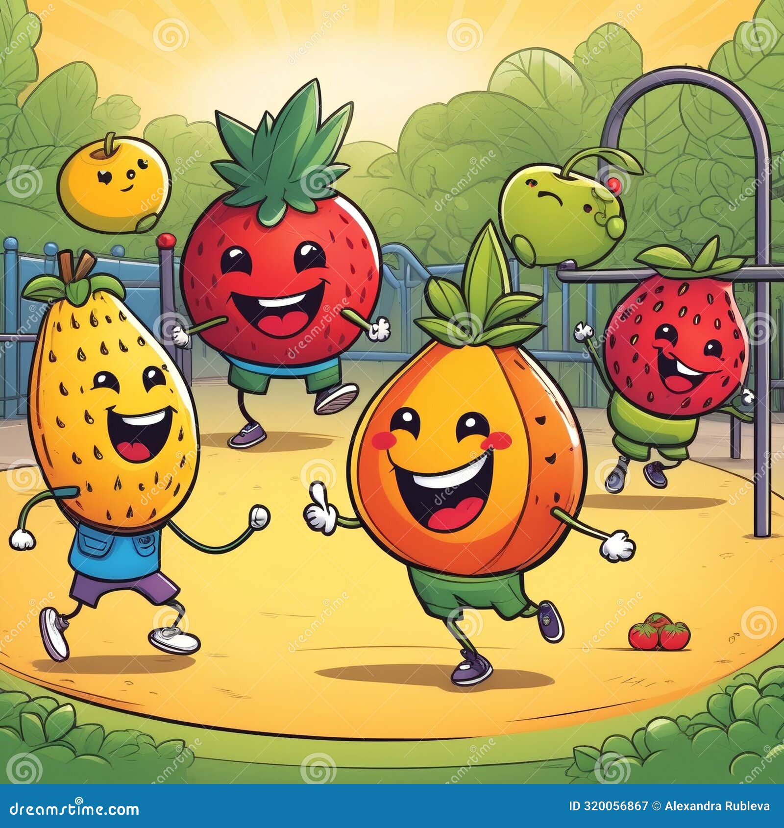 Set of Various Funny Cartoon Fruits Stock Illustration - Illustration ...