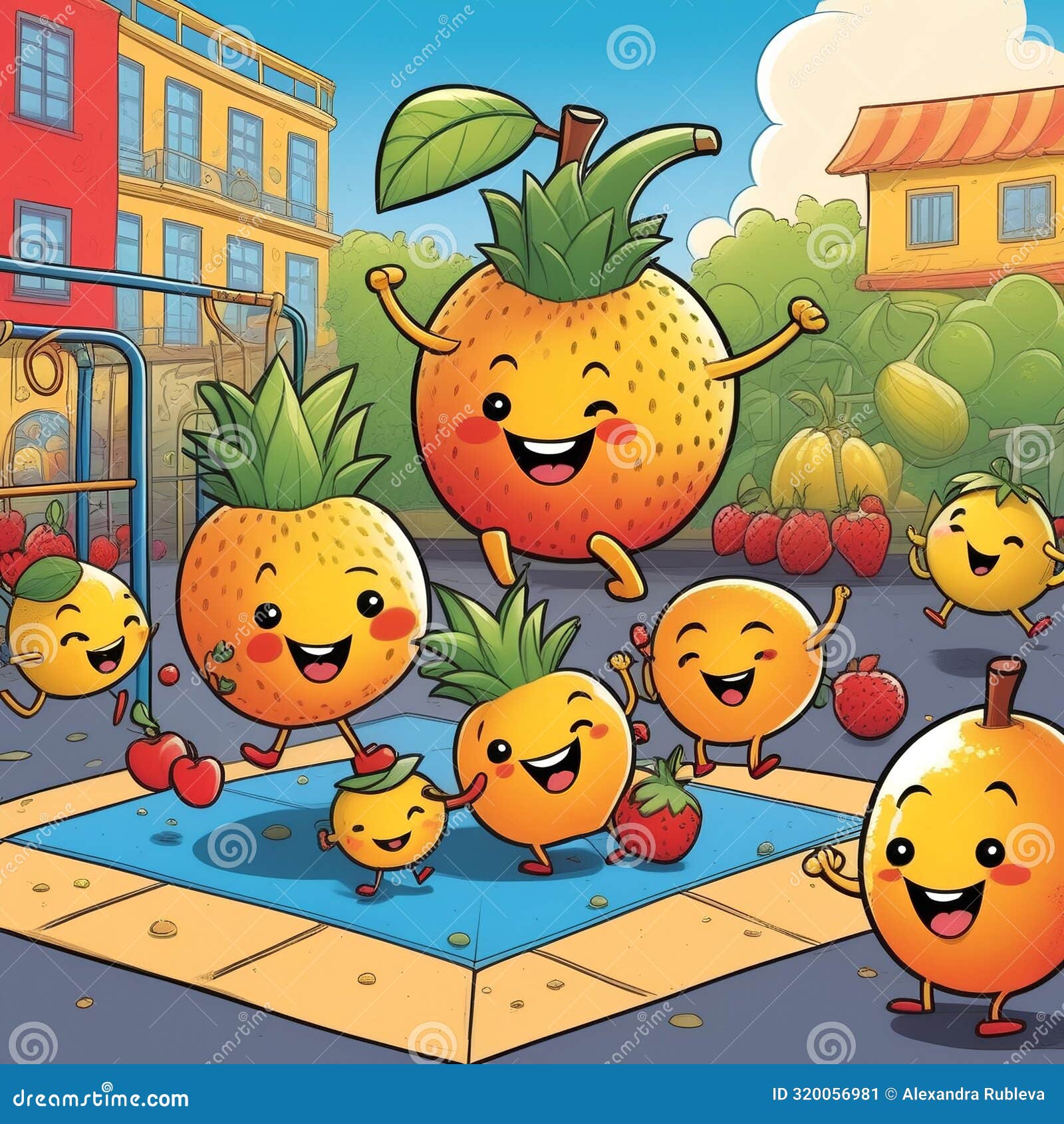 Set of Various Funny Cartoon Fruits Stock Image - Image of group ...