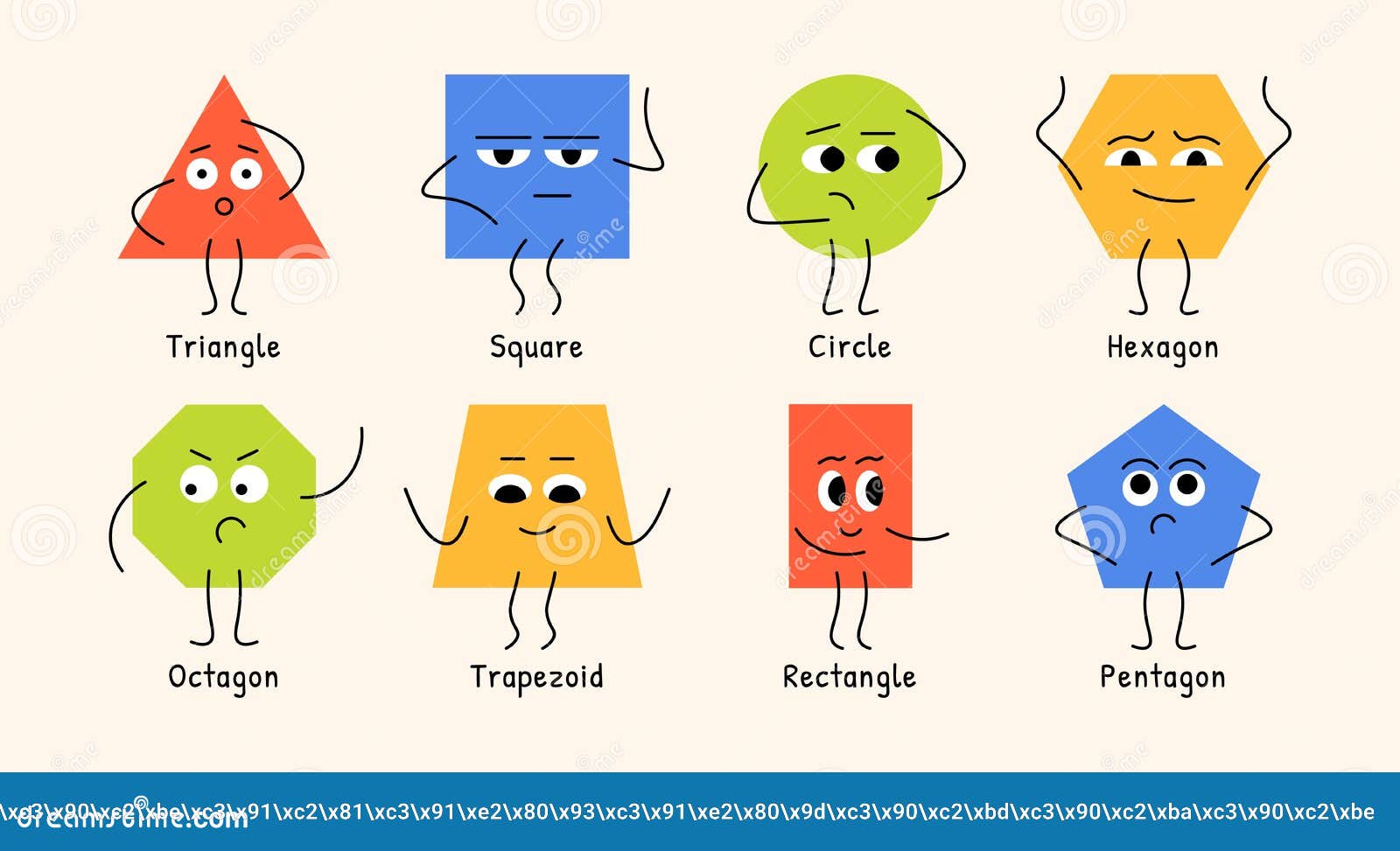 Set of Various Geometric Shapes. Basic Geometry Figures with Face ...