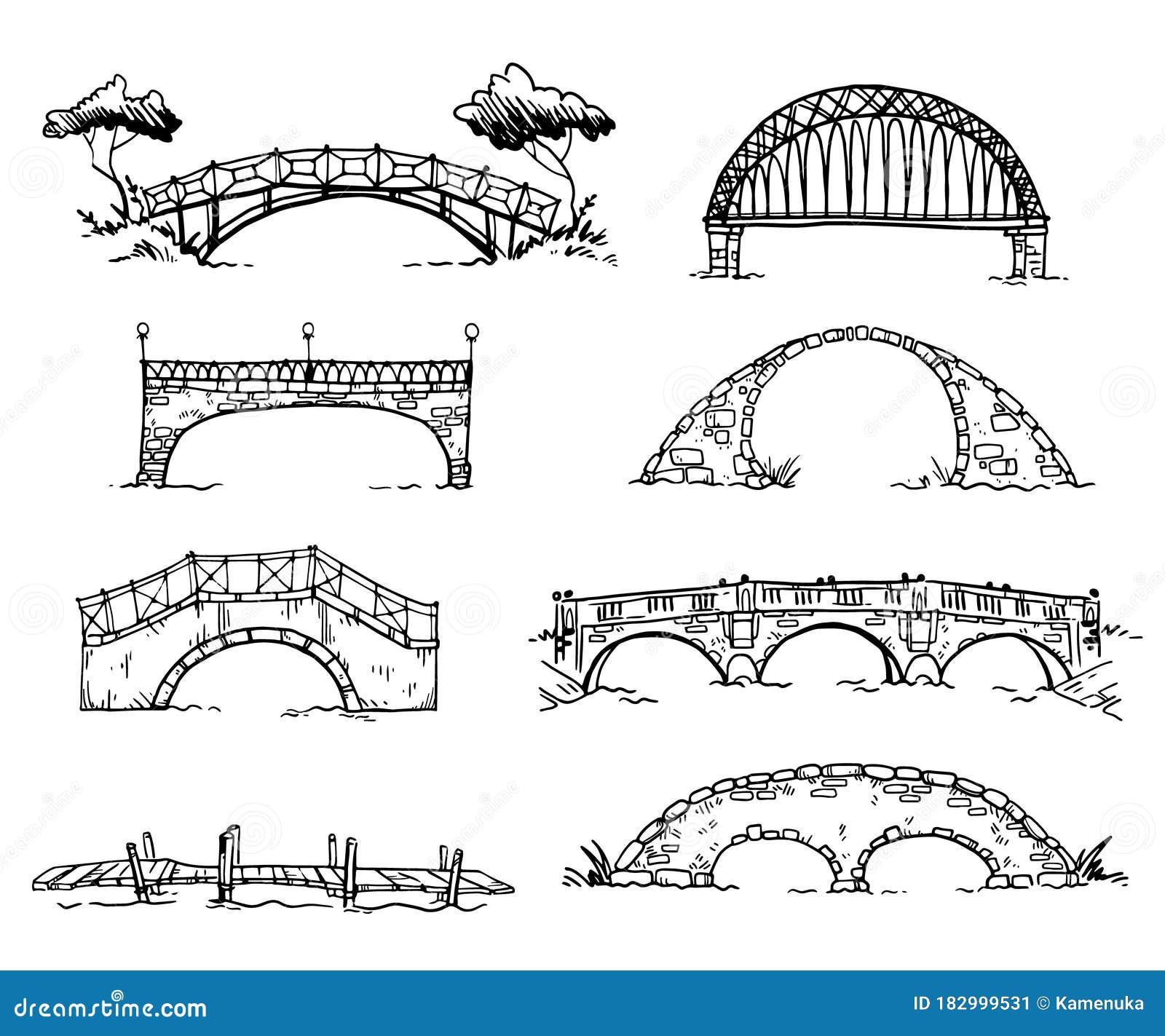 Set of Various Hand Drawn Bridges, Vector Sketch Stock Vector ...