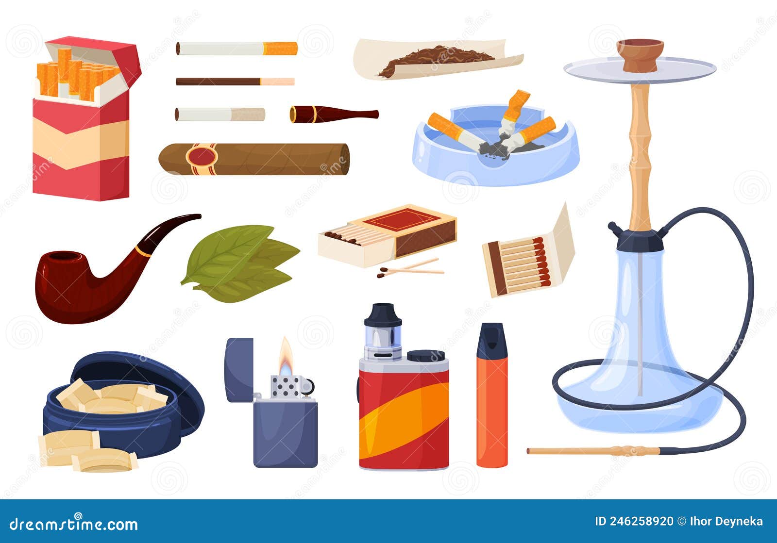 A Set of Various Hookah Cigarettes and Smoking Elements. Smoking is Bad ...