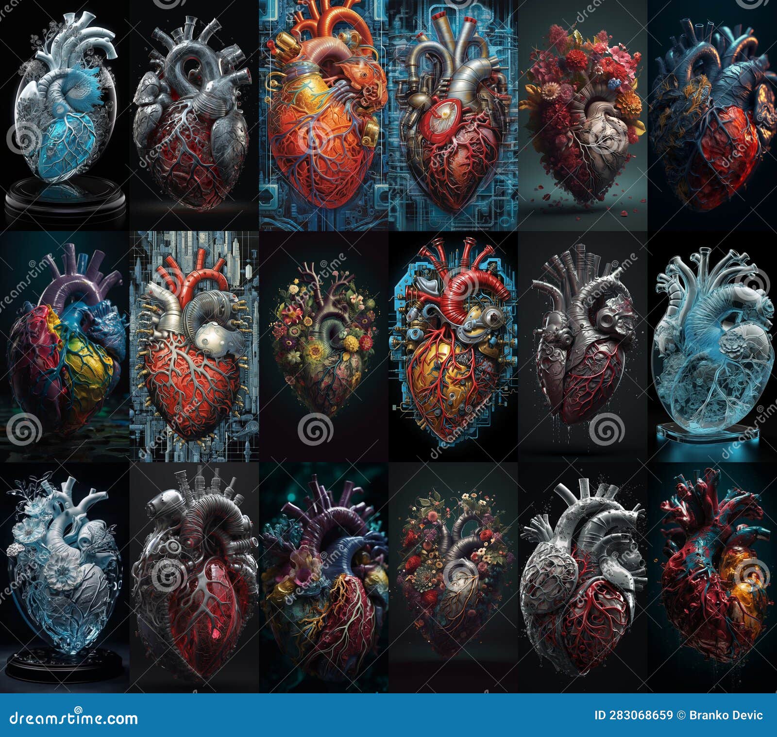 Set of Various Human Heart in Different Styles Stock Illustration ...