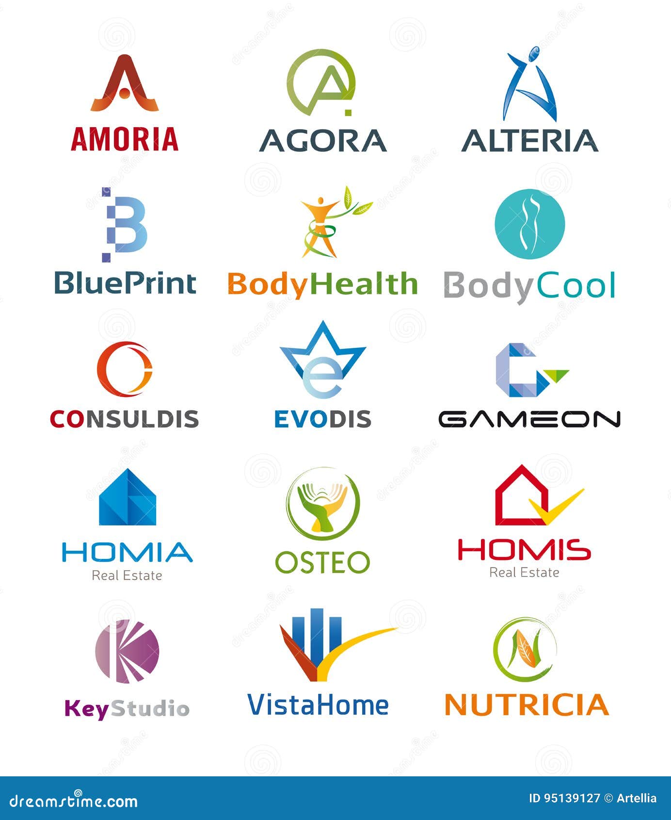 Set of Various Icons and Logo Designs - Multiple Colors and Elements ...