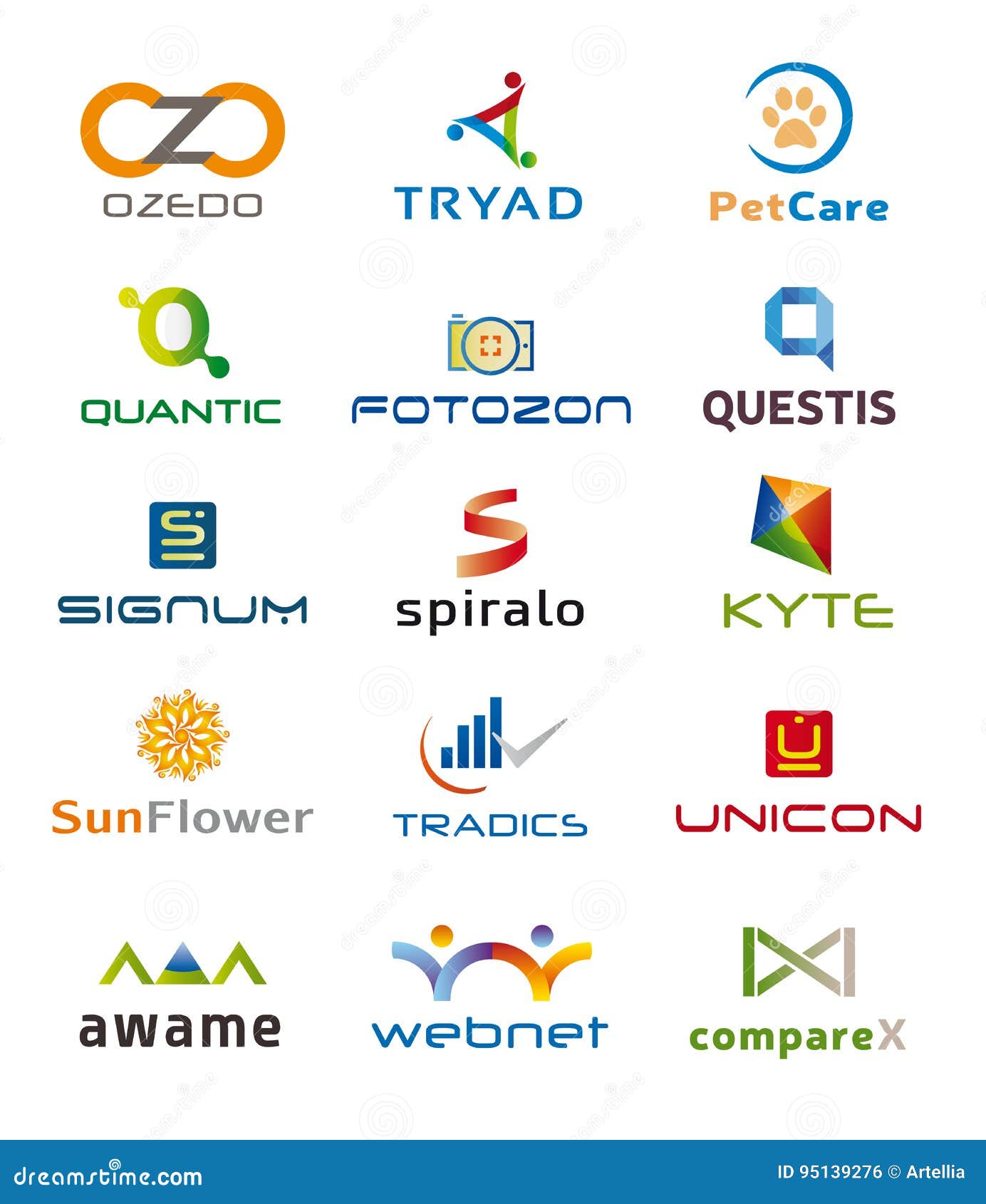 Set of Various Icons and Logo Designs - Multiple Colors and Elements ...