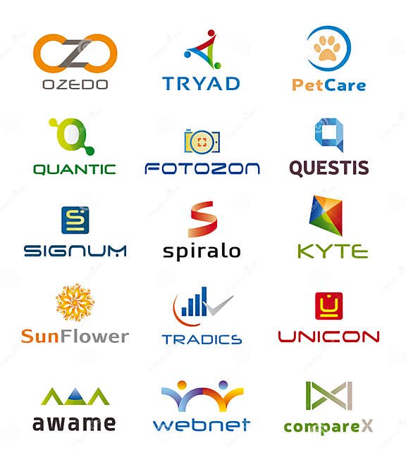 Set of Various Icons and Logo Designs - Multiple Colors and Elements ...