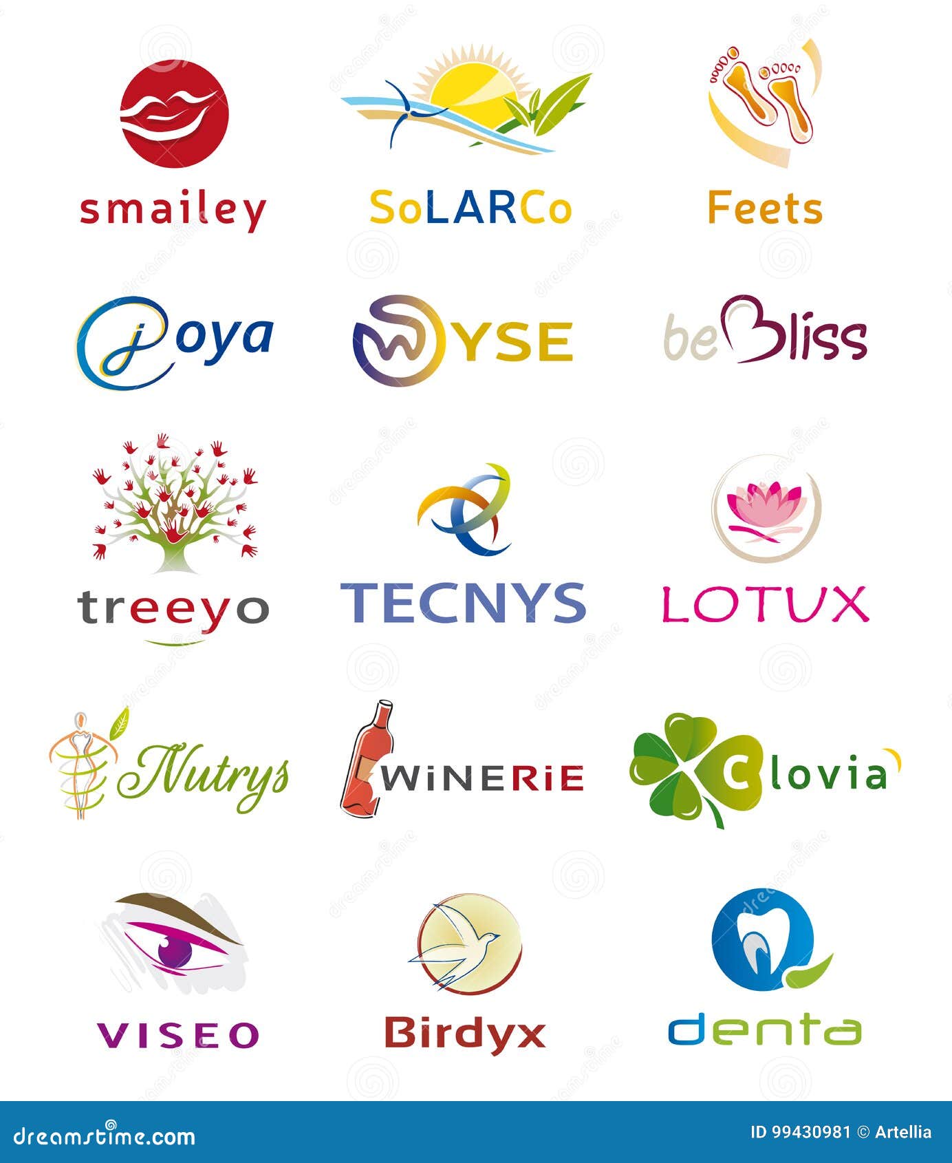 Set Of Various Icons And Logo Designs - Multiple Colors And Elements ...