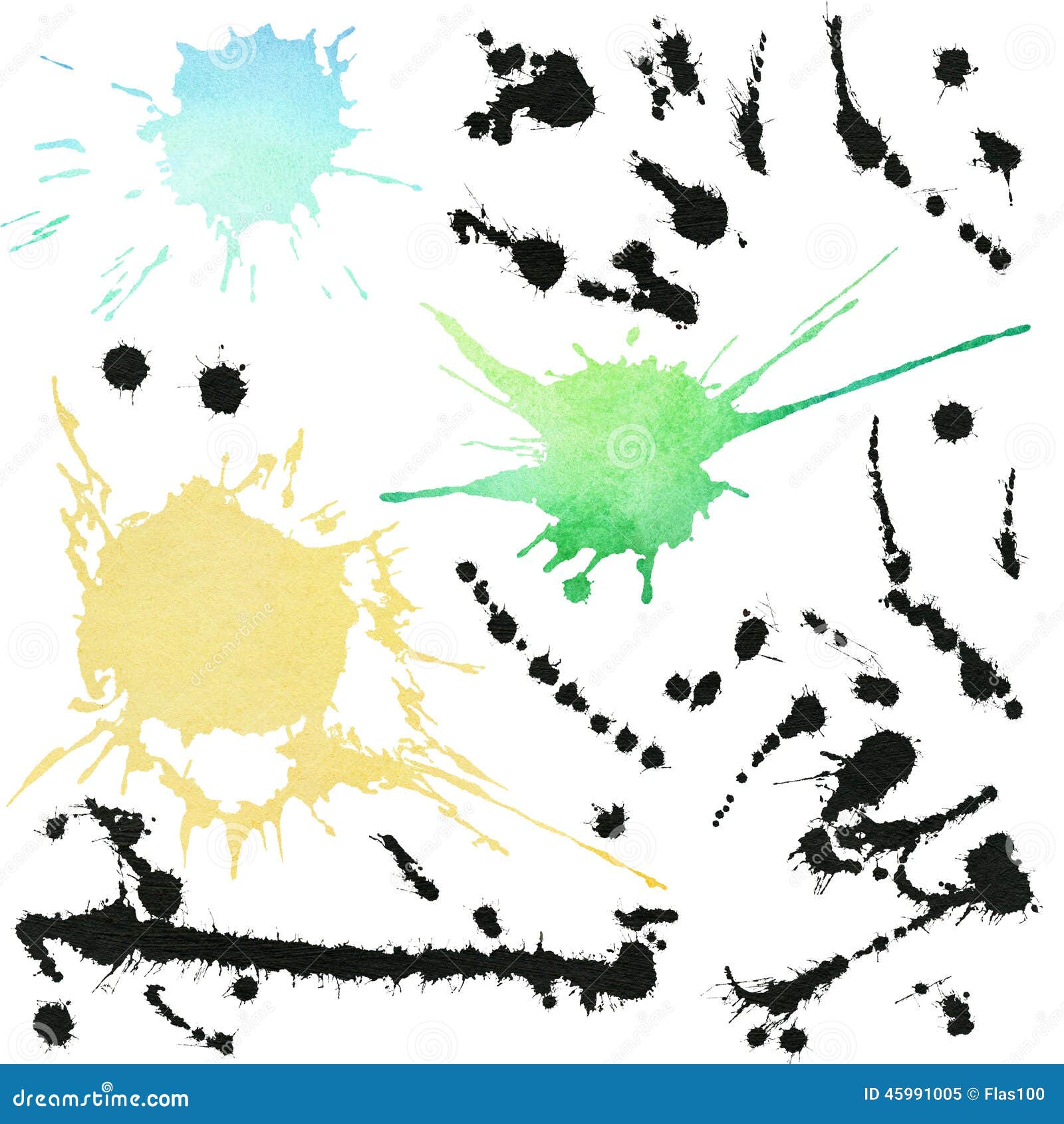 Set of Various Ink Splatter Stock Illustration - Illustration of ...