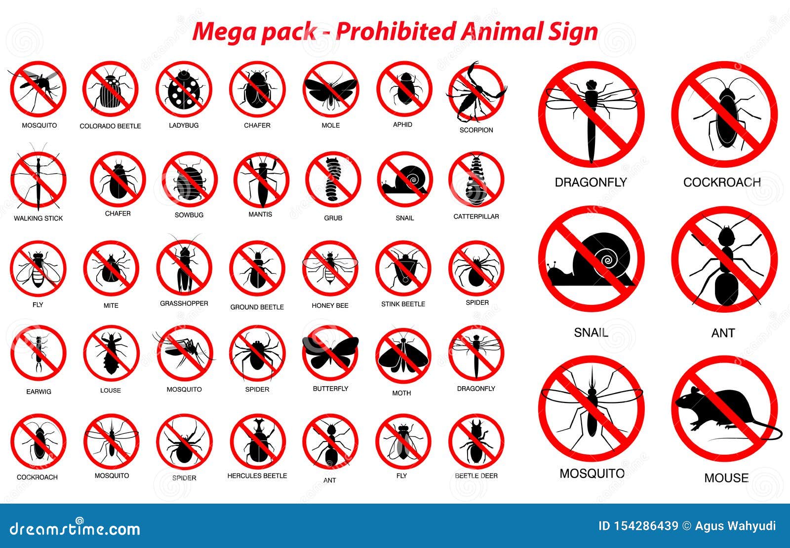 Set of Various Insect and Animals Prohibited in Silhouette, with Insect ...
